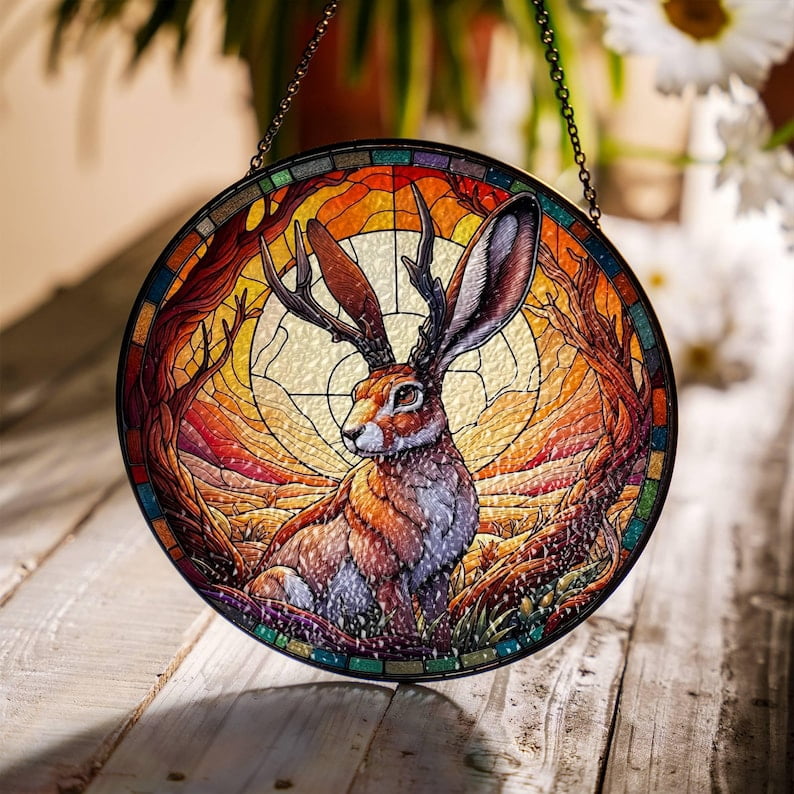 Jackalope Stained Glass SunCatcher Jackalope LightCatcher Cryptid ...