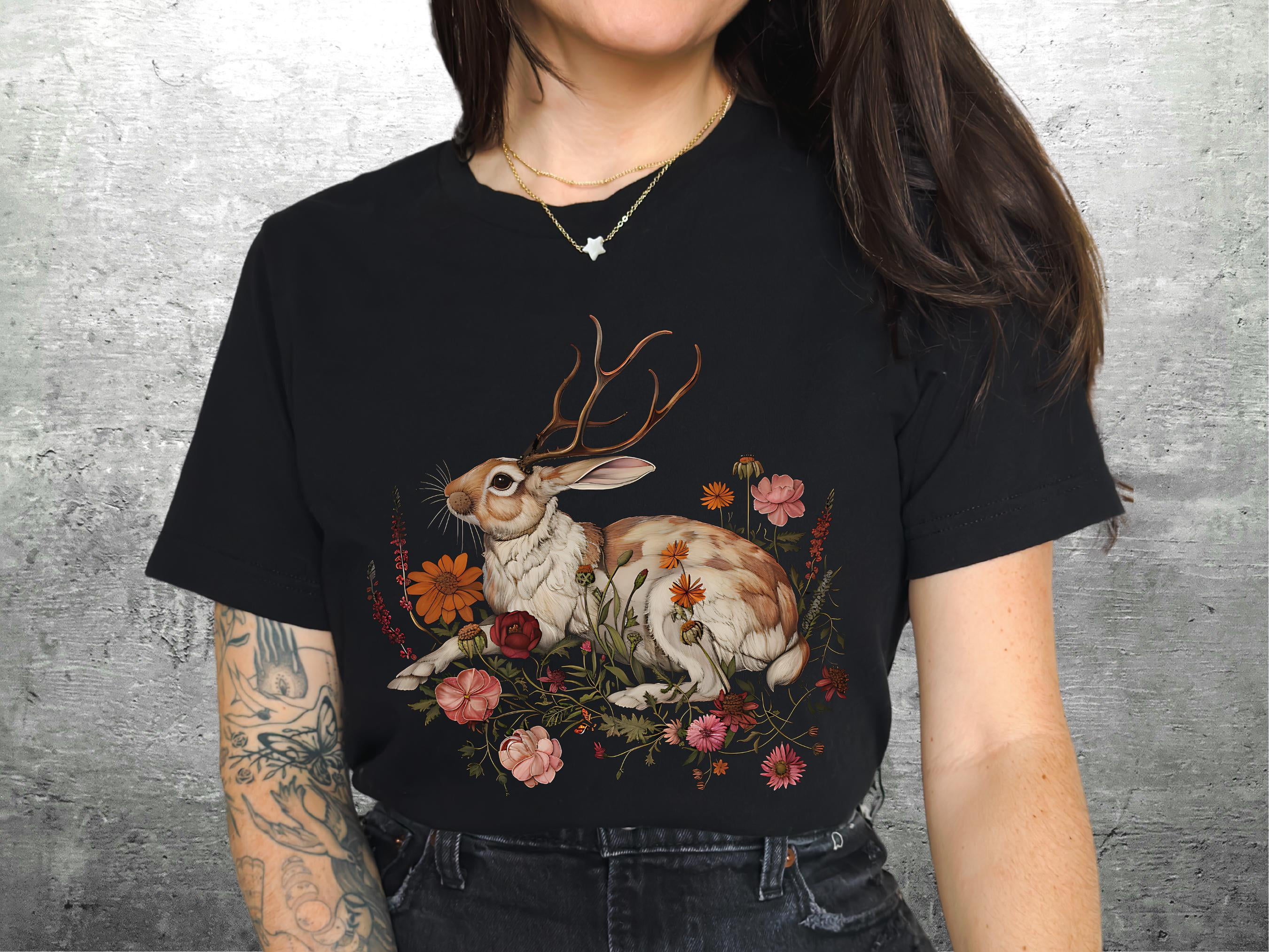 Jackalope T-shirt, Dark Cottagecore, Goth Shirt, Dark Fairycore ...