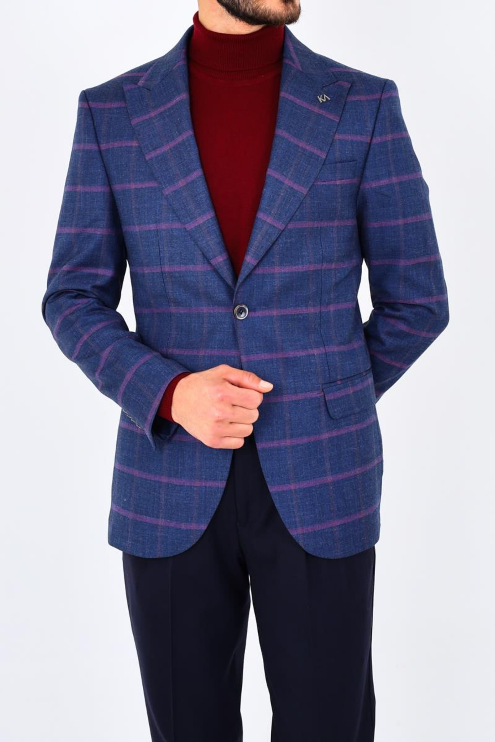 Jacket, Soft Textured 65% Viscon Slim Fit Light Navy Blue Classic Men's ...