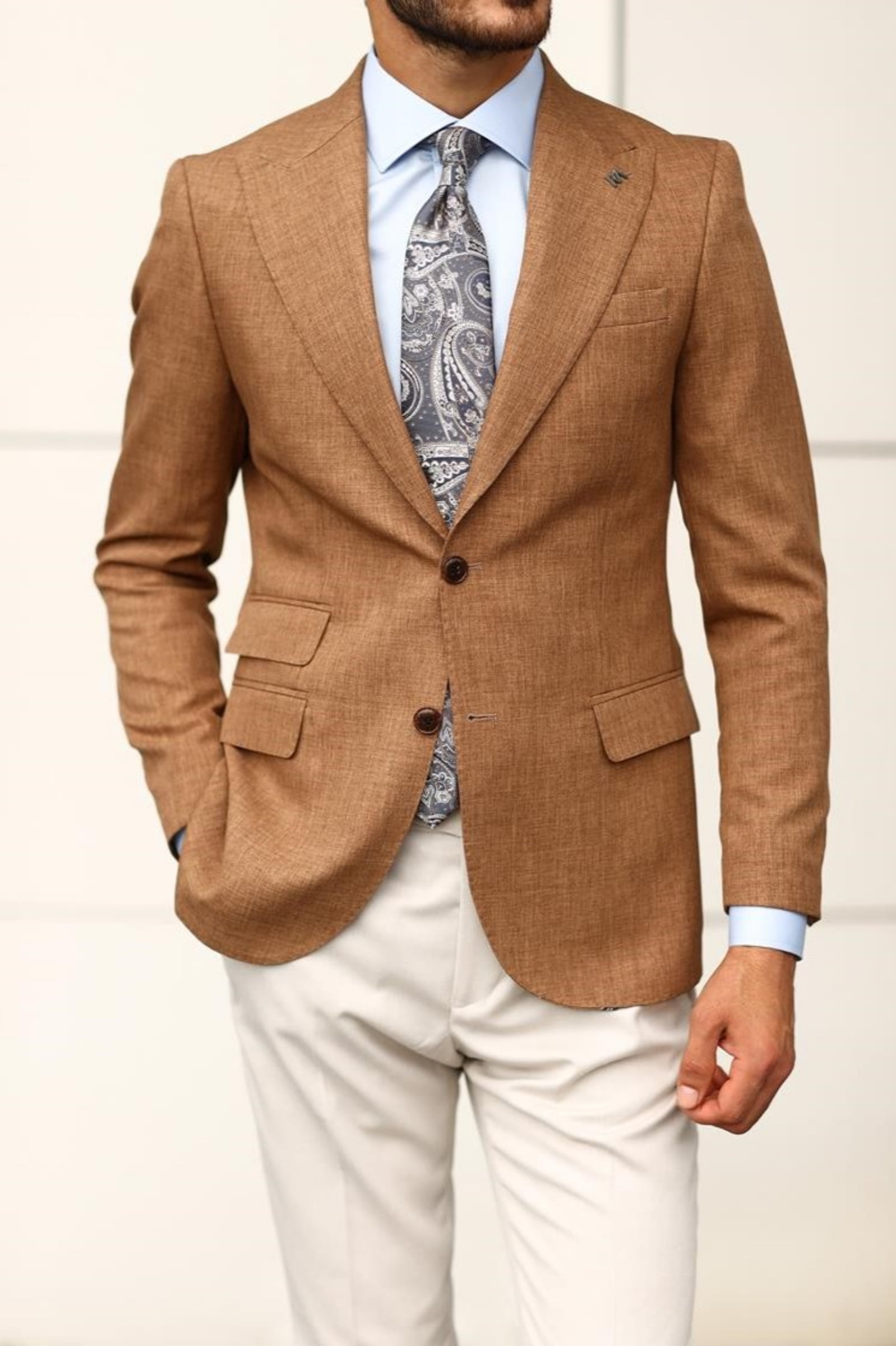 Jacket, Soft Textured Elegance Men's Modern Milky Brown Jacket ...