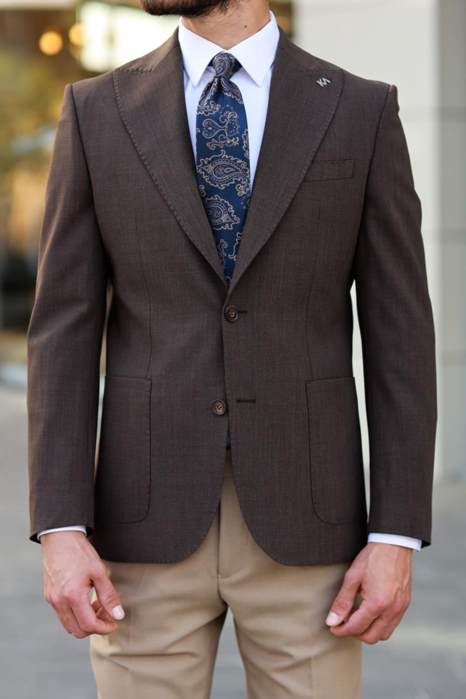 Jacket, Stylish Special Design 80% Wool Slim Fit Dark Brown Classic Men ...