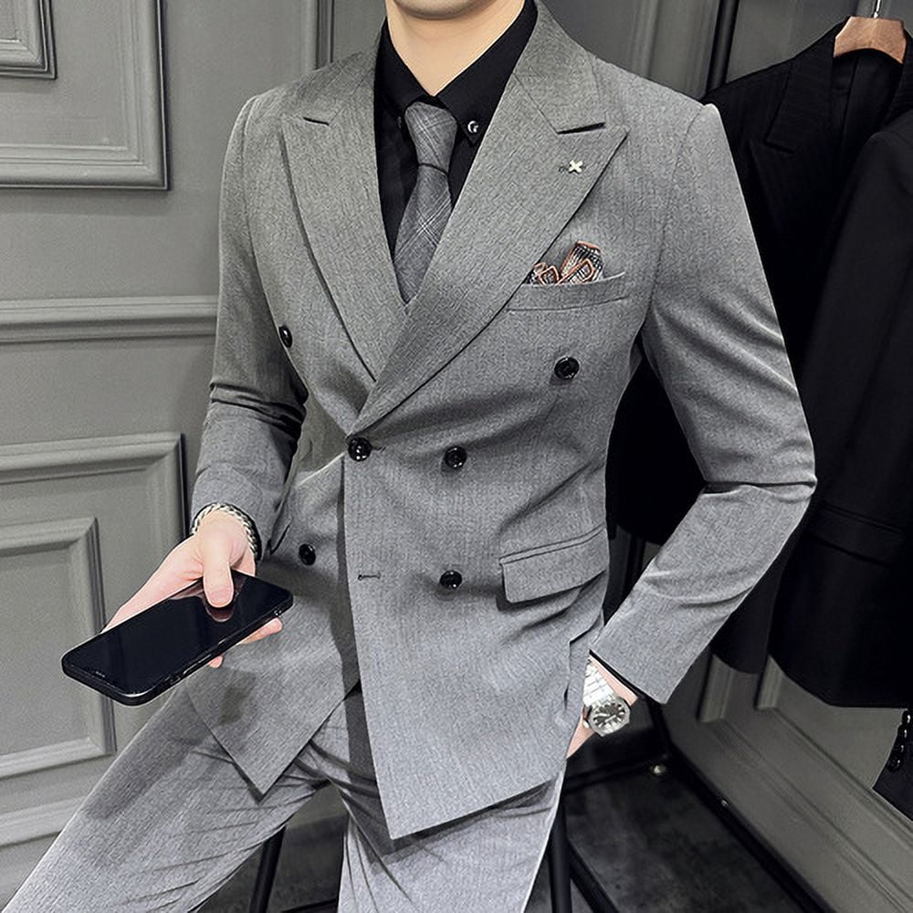 (Jacket+Vest+Pants) Double Breasted Elegant Men Suits Oroginal Wedding ...
