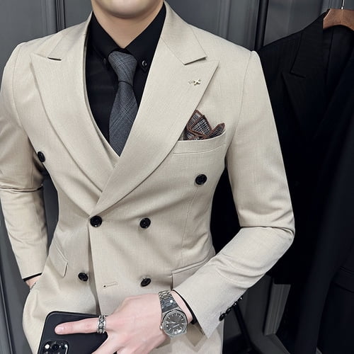 (Jacket+Vest+Pants) Double Breasted Elegant Men Suits Oroginal Wedding ...