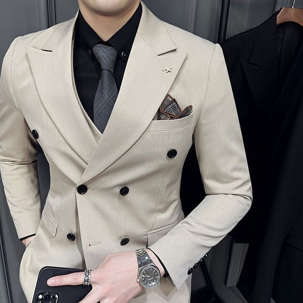 (Jacket+Vest+Pants) Double Breasted Elegant Men Suits Oroginal Wedding ...