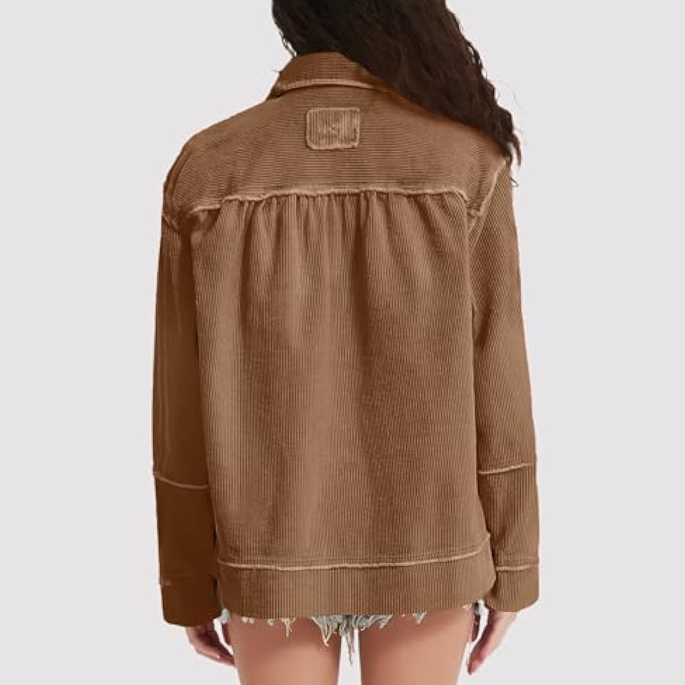 Jacket Women Distressed Shacket Jacket Long Sleeve Raw Trim Oversized ...