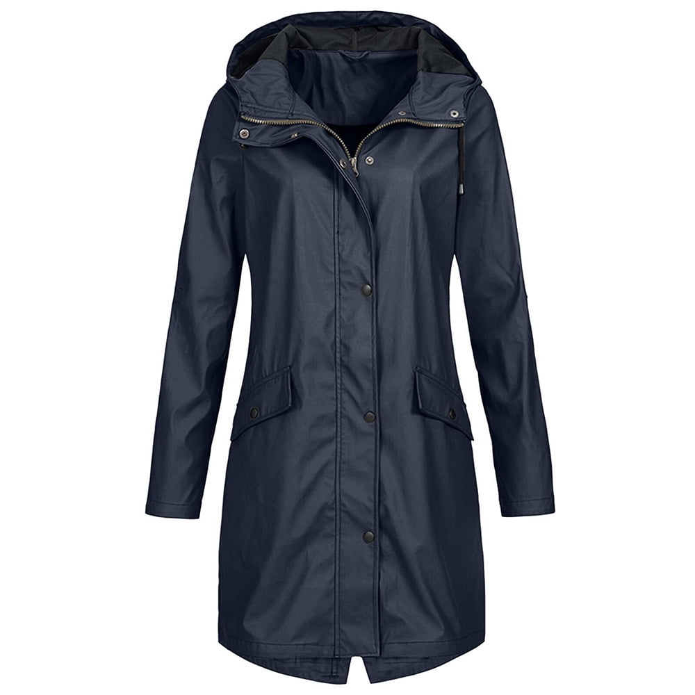 Jacket for Women Zpanxa Women's Solid Color Rain Jacket, Outdoor Hooded ...