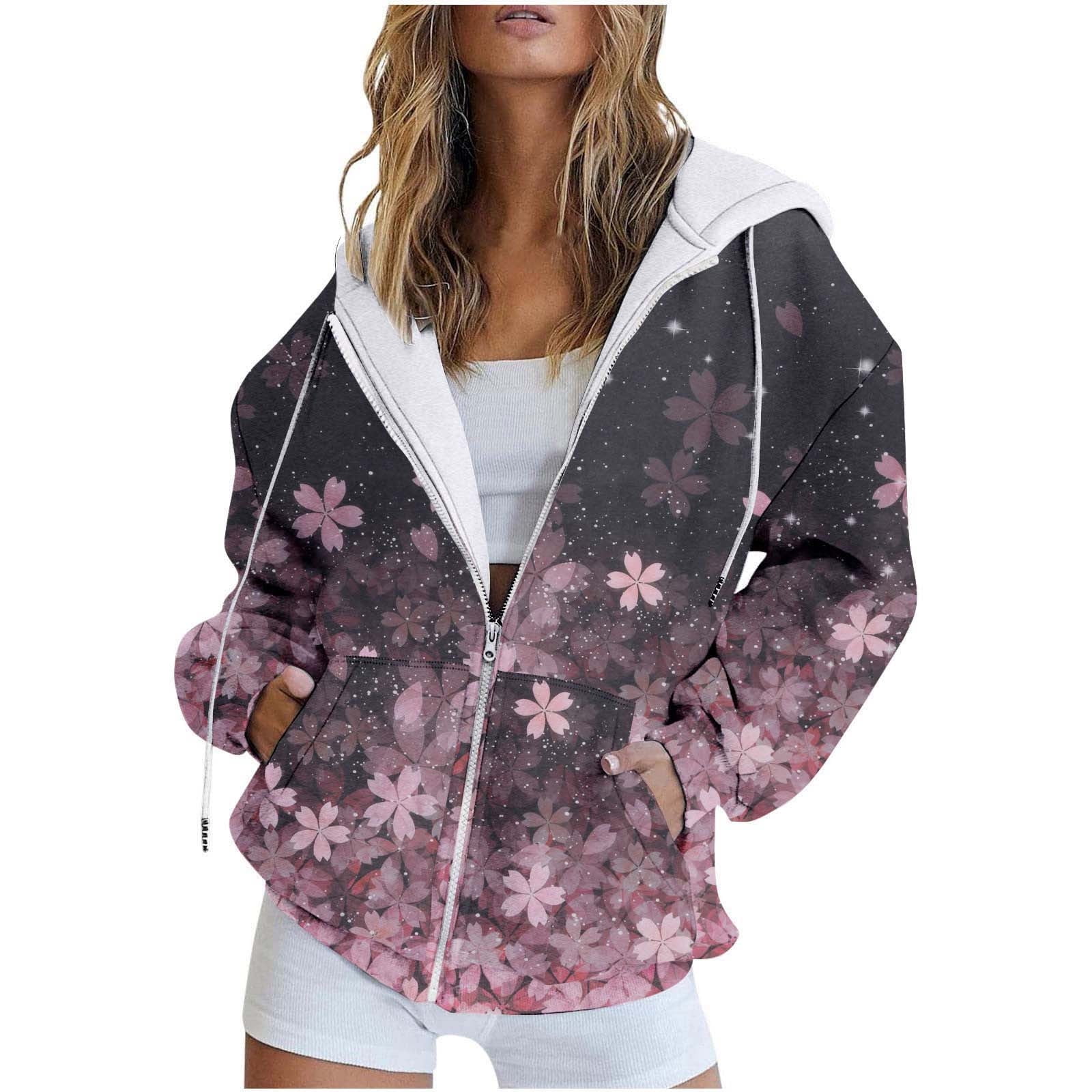 Jacket for Women, Full Zipper Plus Size Hooded Sweatshirt Zipper Up ...