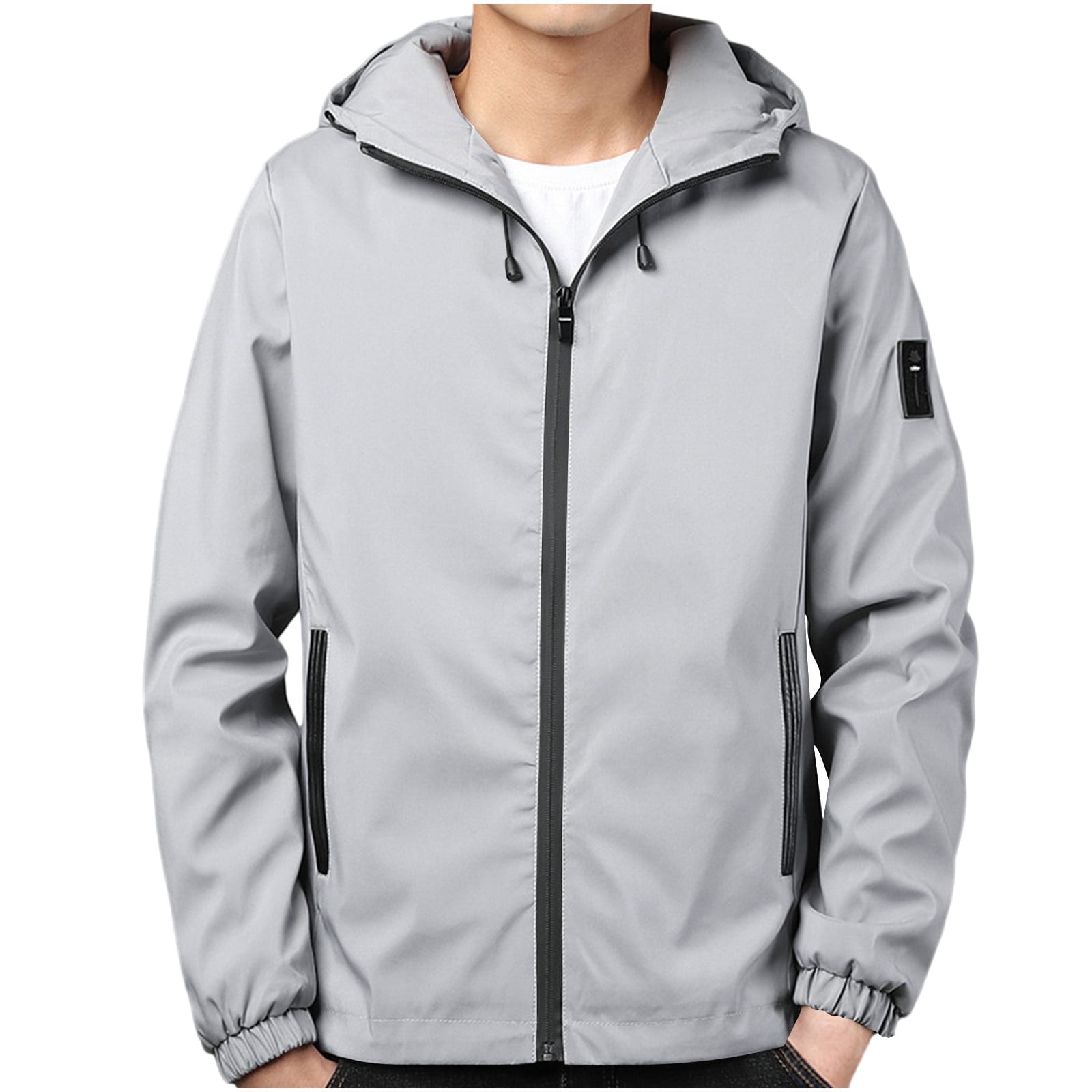 Wo-Fusoul Men's Solid Color Hooded Jacket with Zip, Long Sleeve Shell ...