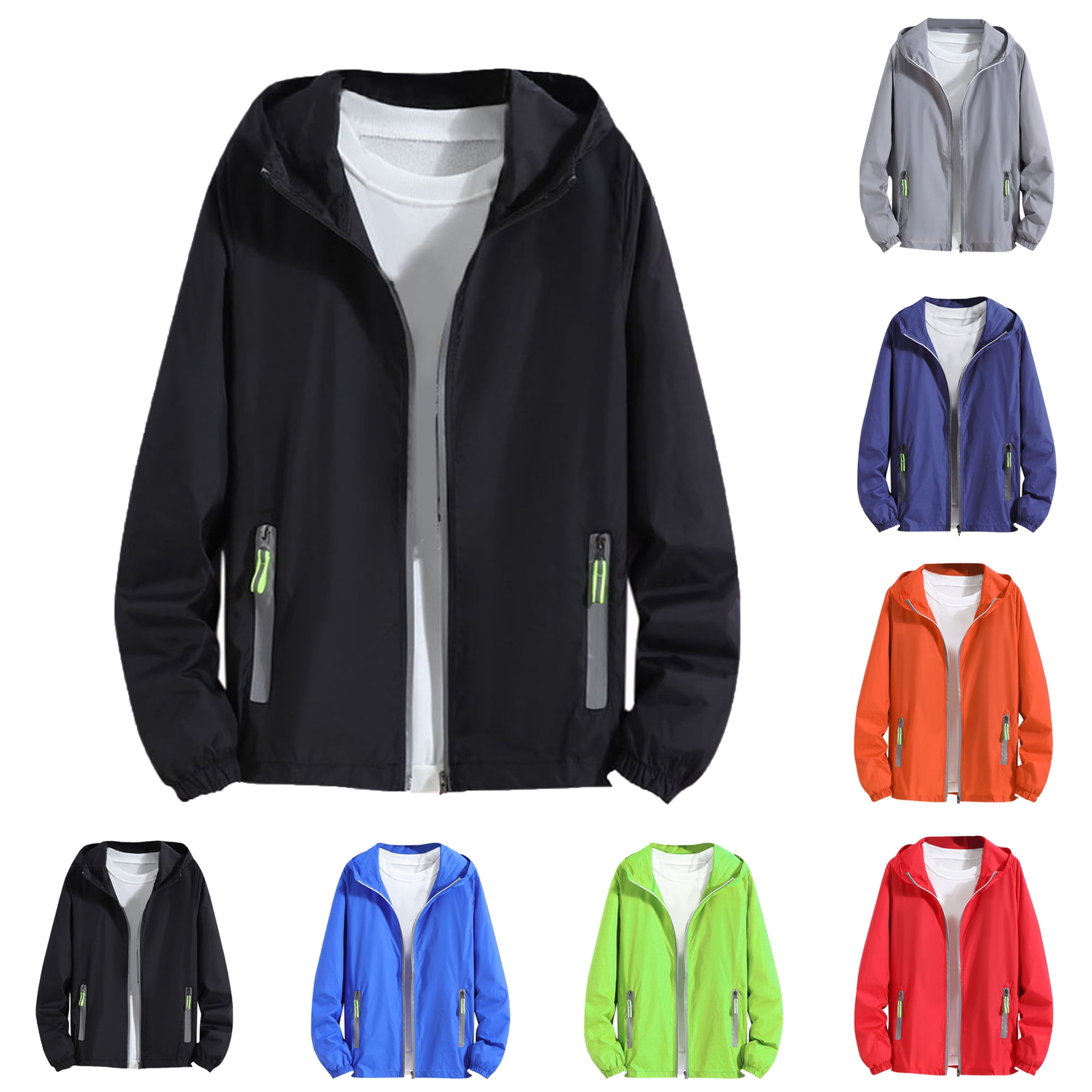 Jackets for Men Plus Size Sun Protection Full Zip Long Sleeve Hooded ...
