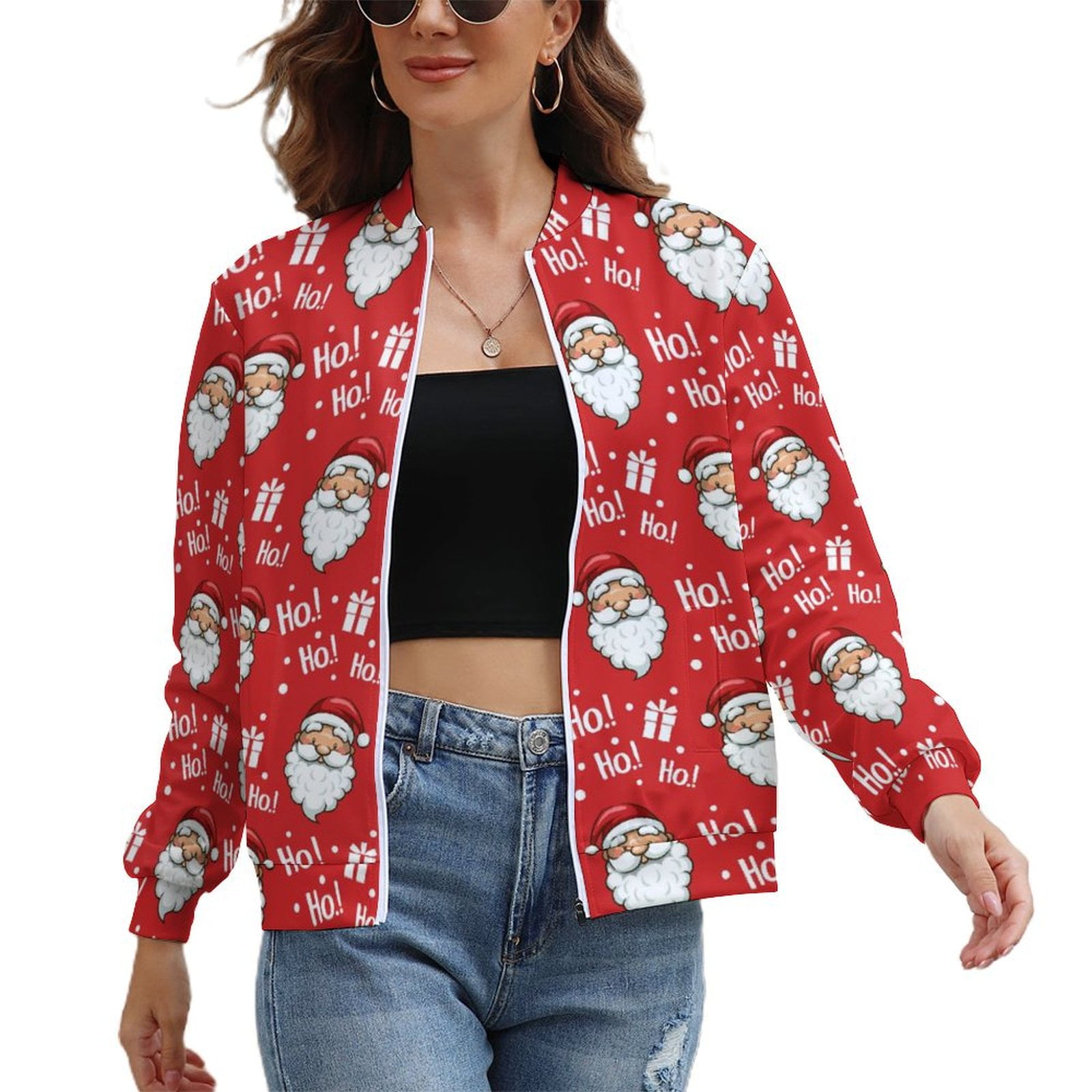 Jackets for Wome Zip Up Long Sleeve, Merry Christmas Santa Claus A ...
