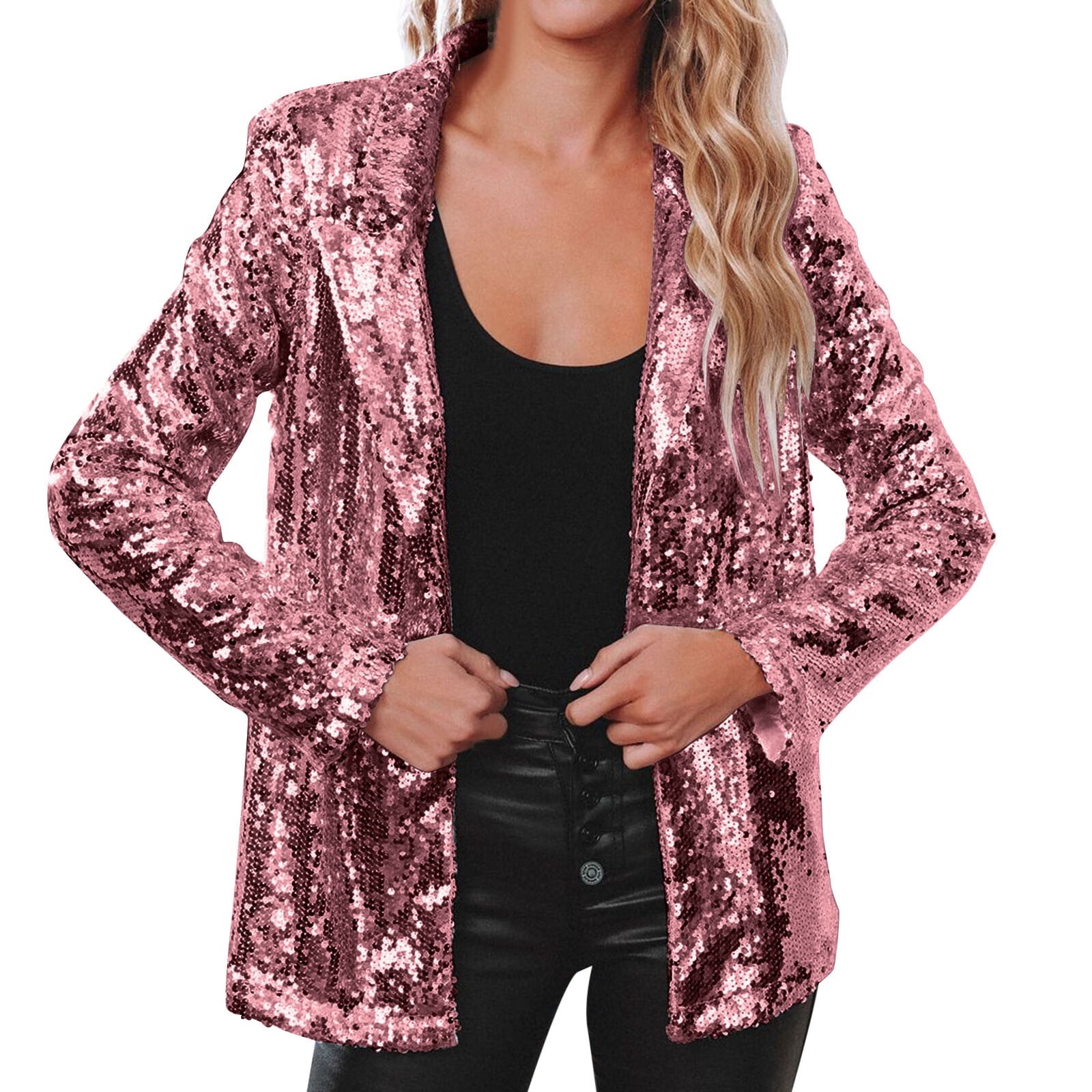 Jackets for Women Women Sequins Blazer Sequin Shimmer Jacket Casual Long Sleeve Glitter Party ...