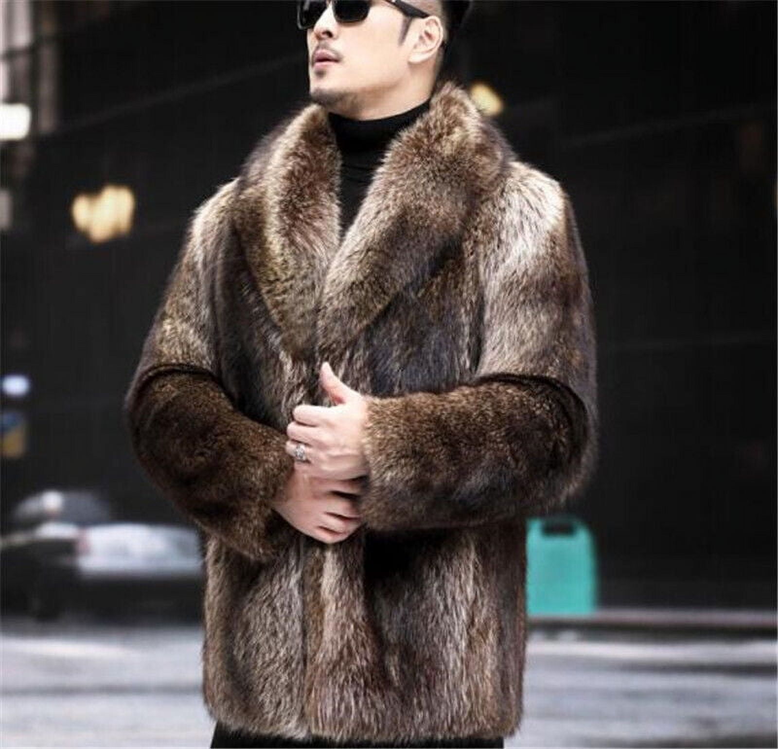 Jackets faux Fur Men's Winter Coats Outwear Thick Mid Legth Parka Warm ...