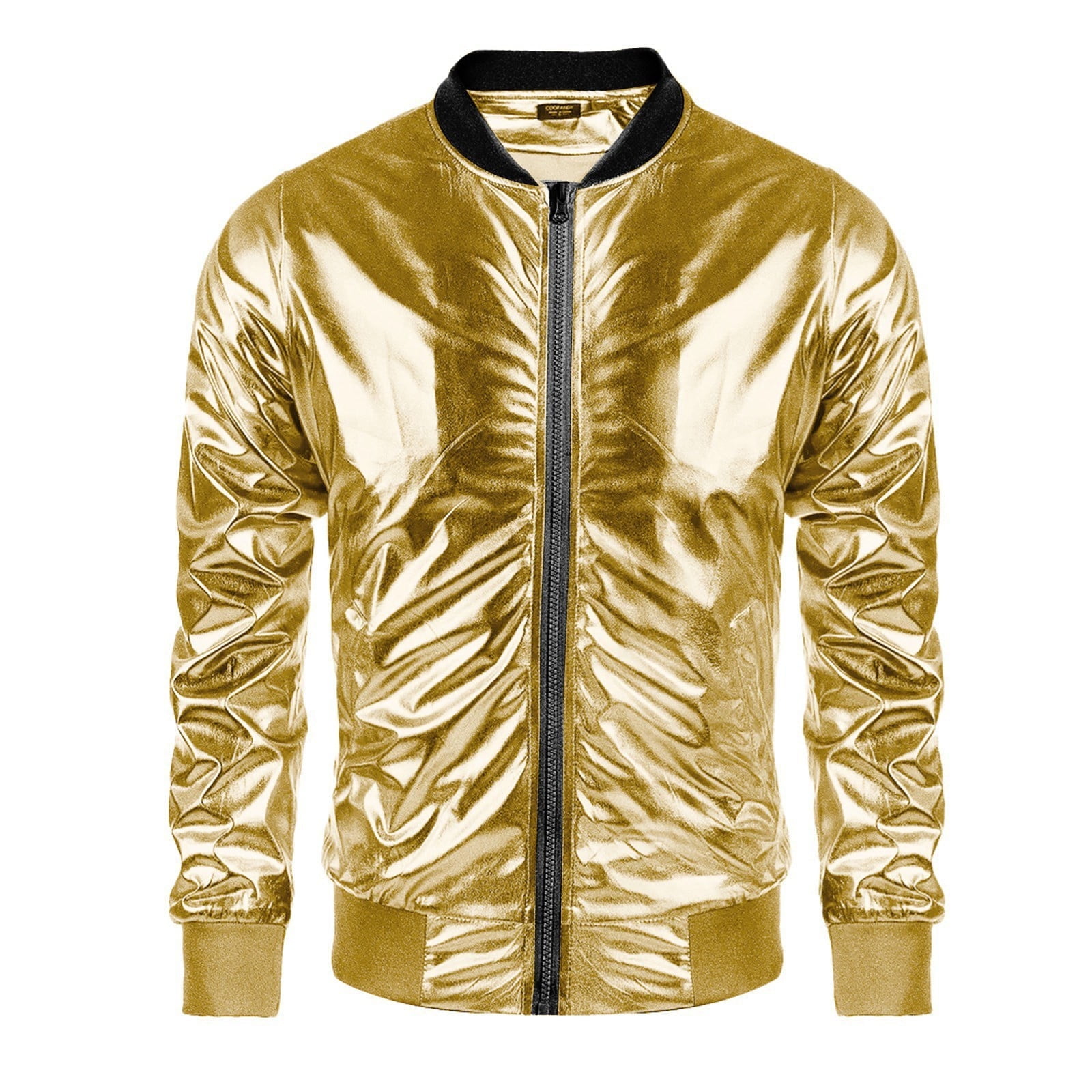Jackets for Men Metallic Shiny Disco Party Jacket Zip Up Long Sleeve ...