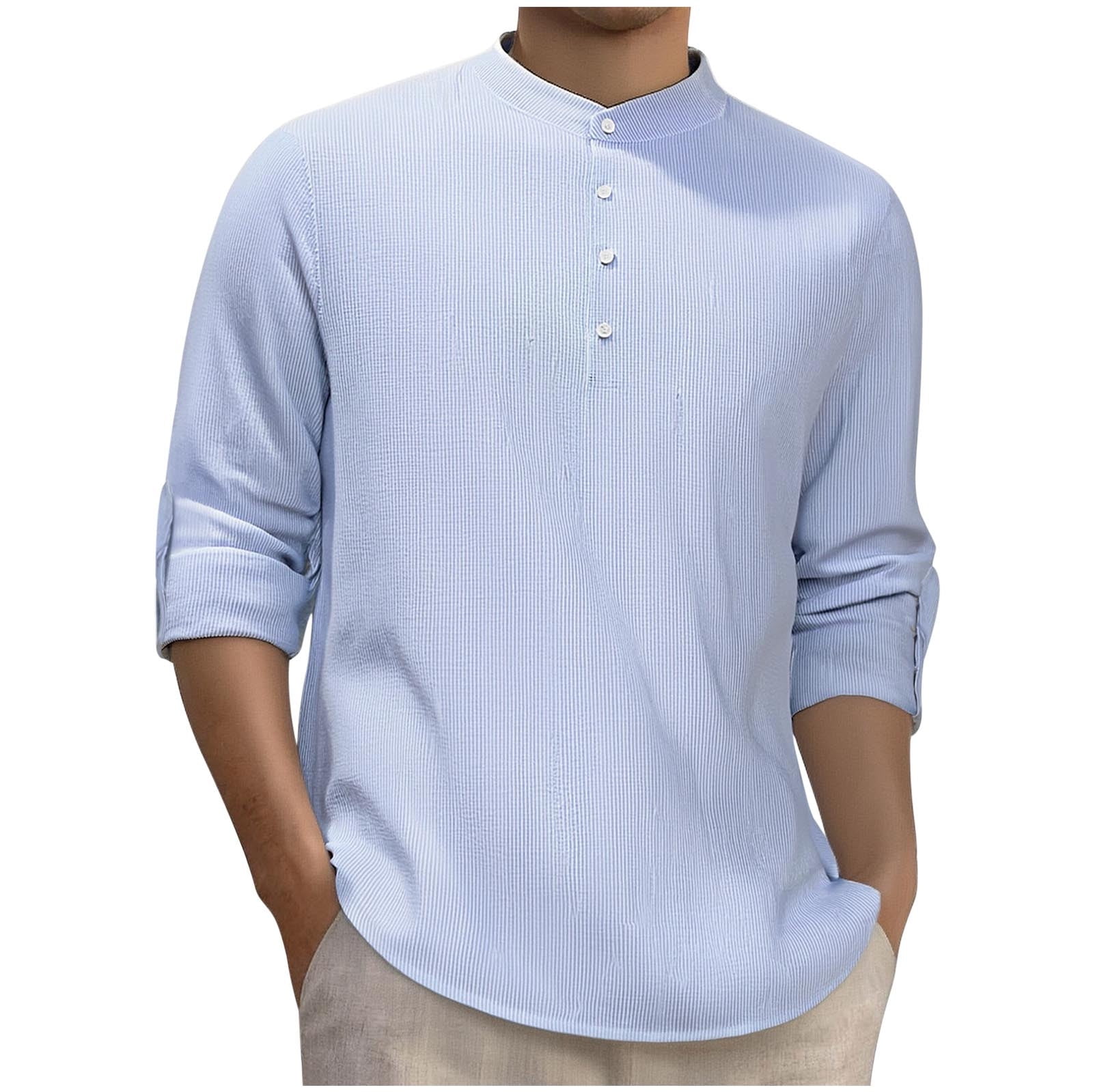 Jackets for Men Stand-Up Collar Button Long Sleeved Shirt Casual Loose Solid Color Shirt,Top for ...