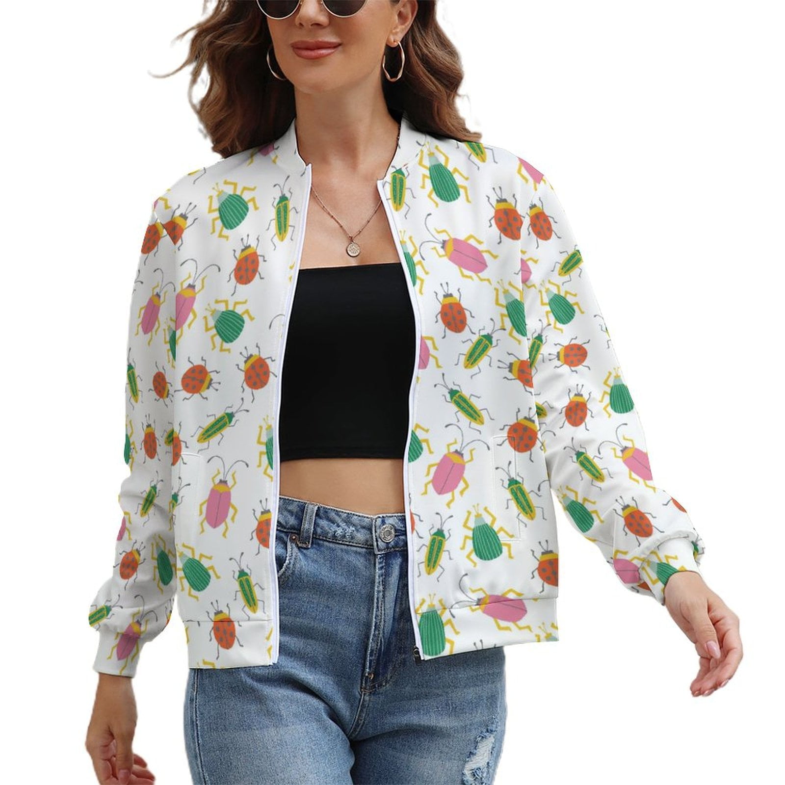 Jackets for Wome Zip Up Long Sleeve, Colorful Insect1 Lightweight ...