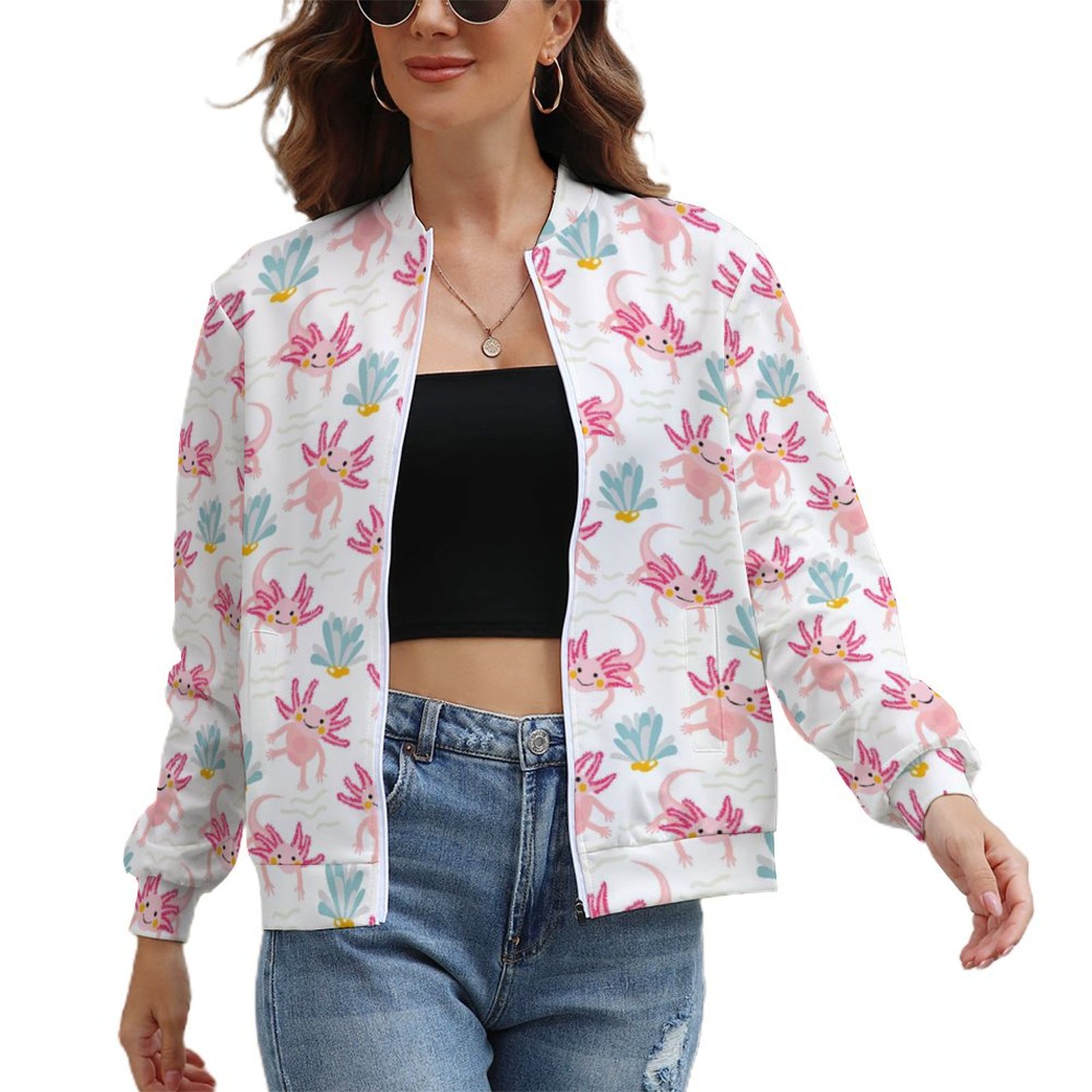 Jackets for Wome Zip Up Long Sleeve, Cute Axolotl Lightweight Womens ...