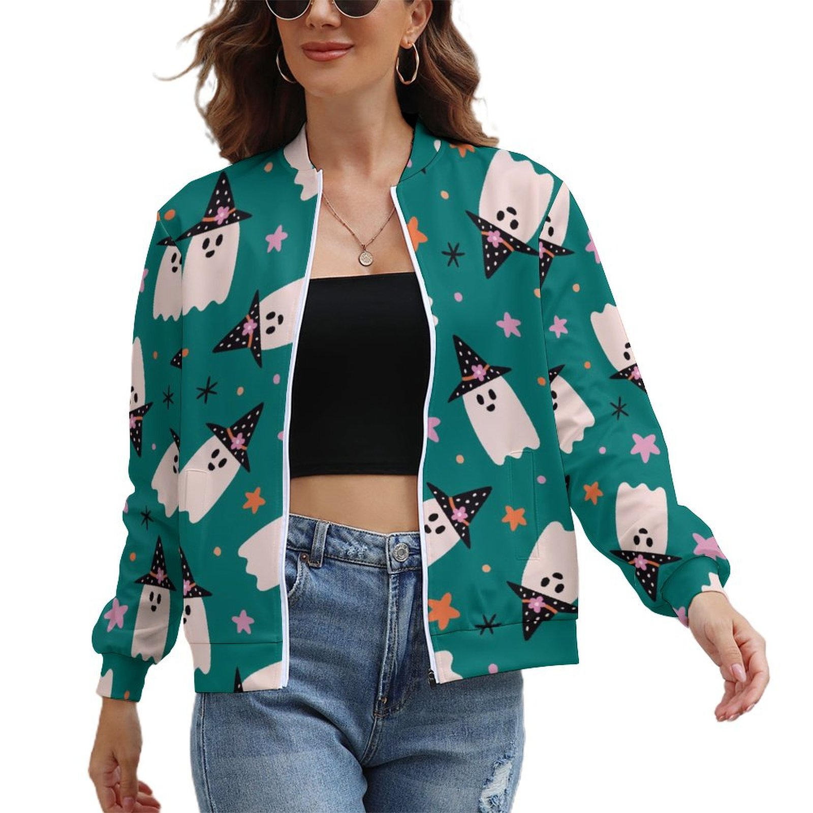 Jackets for Wome Zip Up Long Sleeve, Halloween Ghosts Lightweight ...