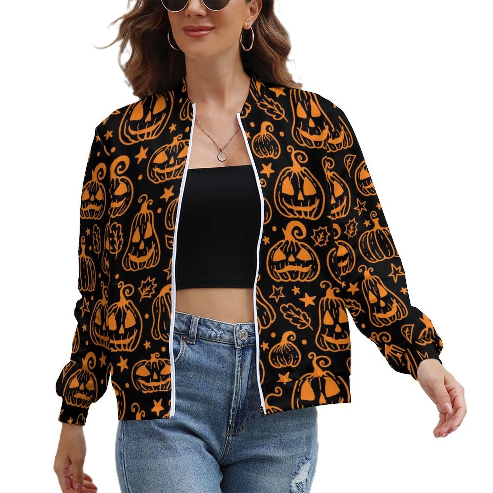 Jackets for Wome Zip Up Long Sleeve, Halloween Pumpkin Design ...