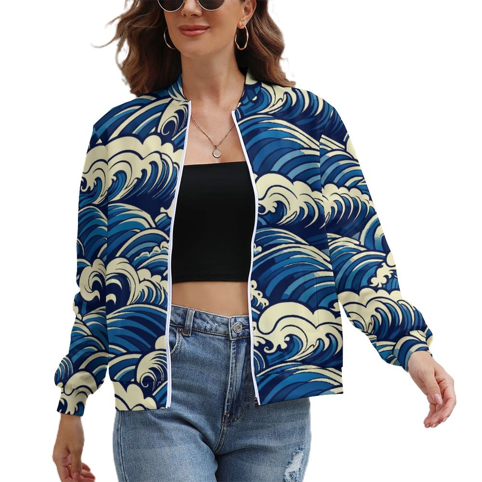 Jackets for Wome Zip Up Long Sleeve, Japanese Water Wave Lightweight ...