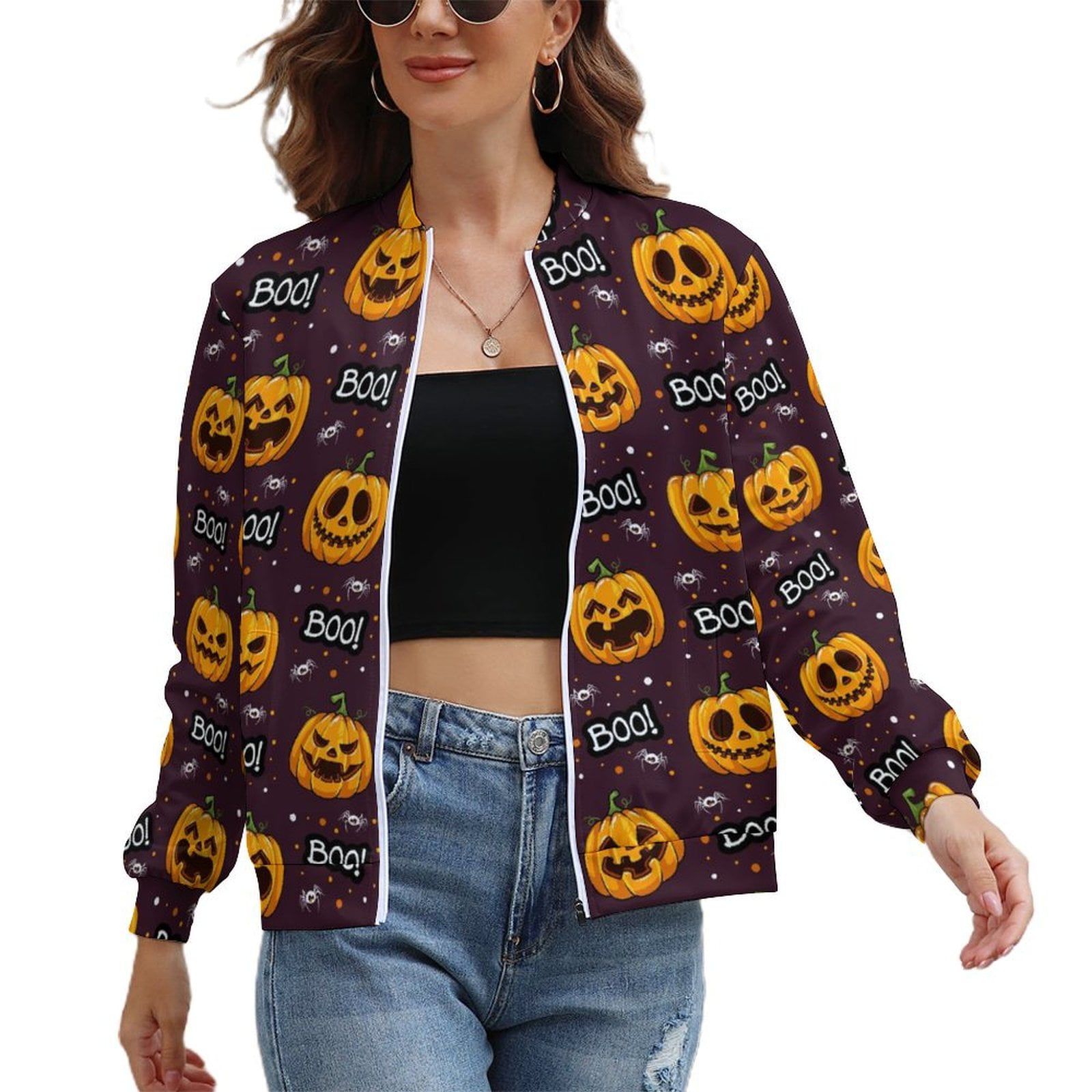 Jackets for Wome Zip Up Long Sleeve, Pumpkins Fun Halloween Lightweight ...