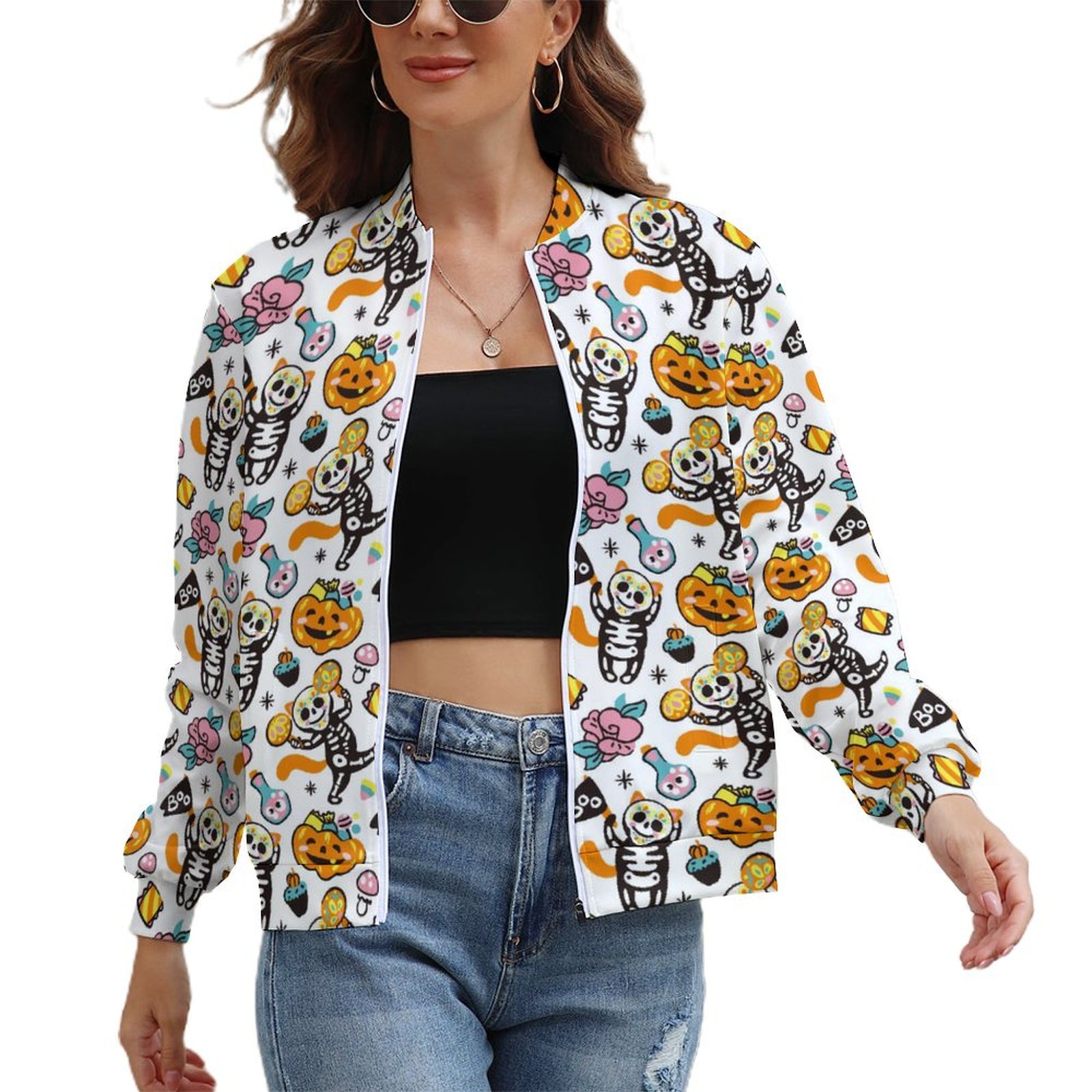 Jackets for Wome Zip Up Long Sleeve, Skeleton_and_roza Lightweight ...