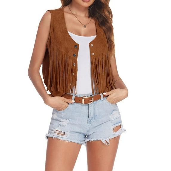 Jackets for Women Casual Fringe Vest Women Suede Open-Front Vintage ...