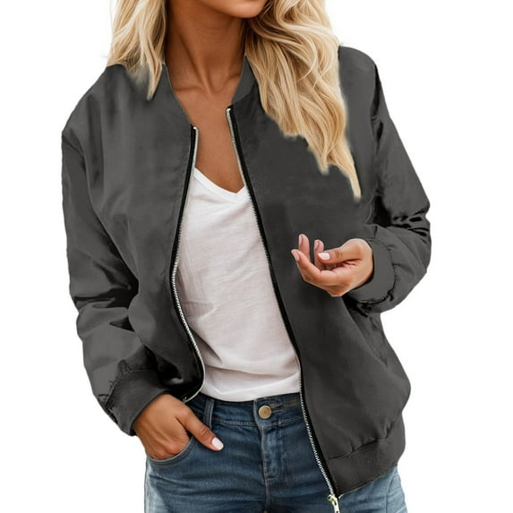 Jackets for Women Spring Fall Lightweight Zip Up Bomber Jacket Relaxed ...