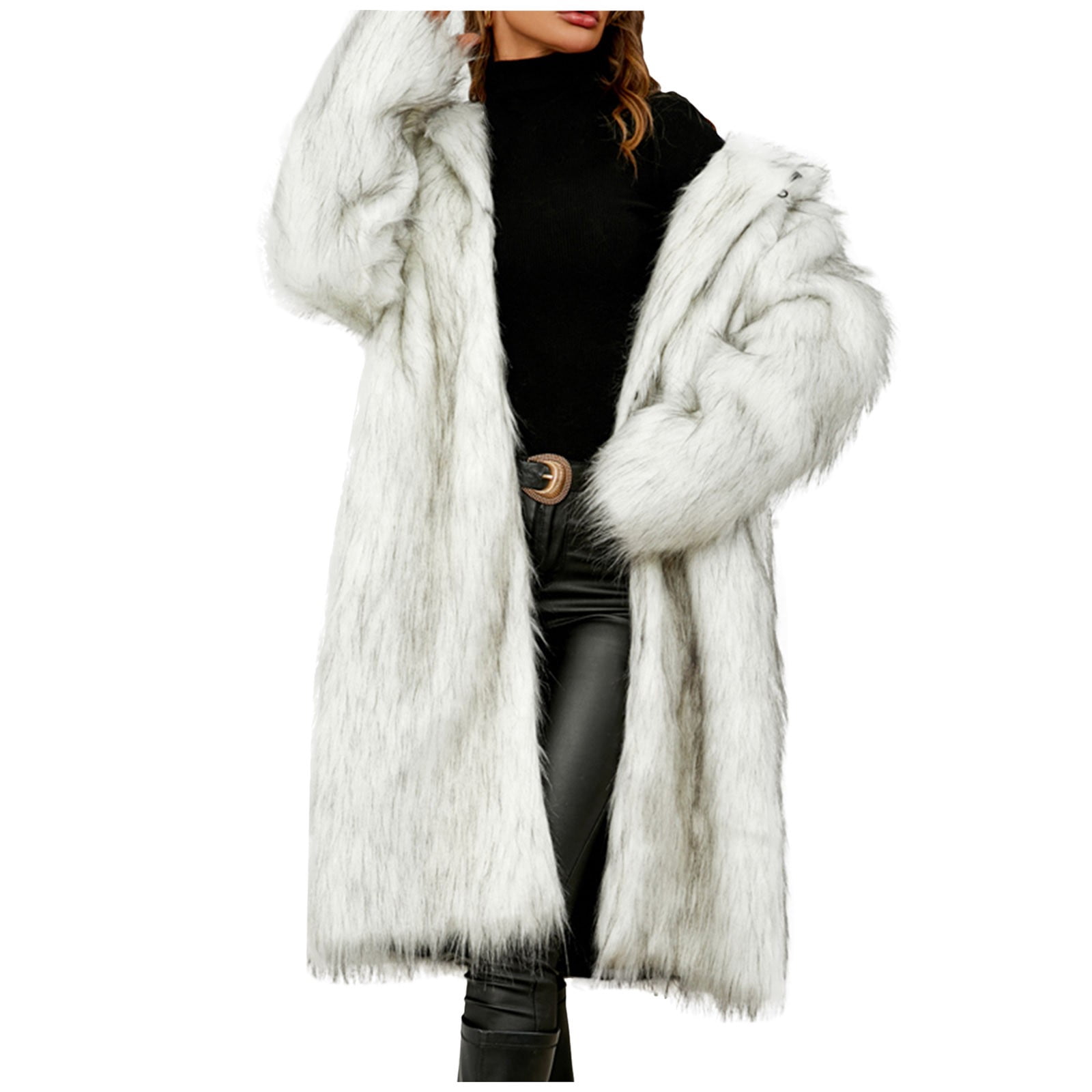 Jackets for Women Trendy Long Furry Lapel Collar Shaggy Oversize ...