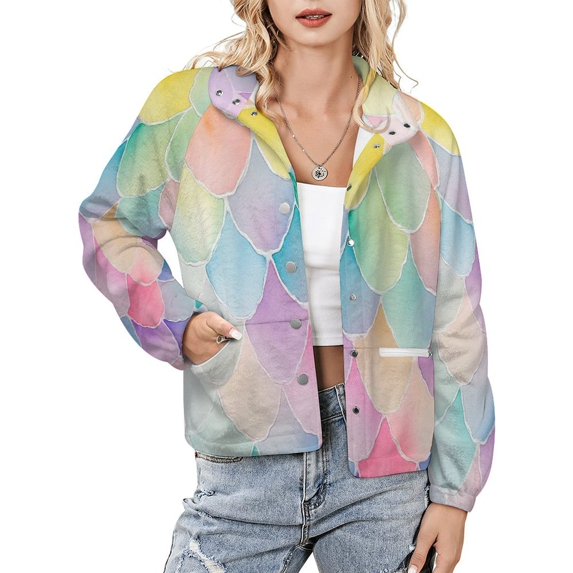 Jackets for Women Winter Coat Jackets Flannel Stand Collar Jacket ...