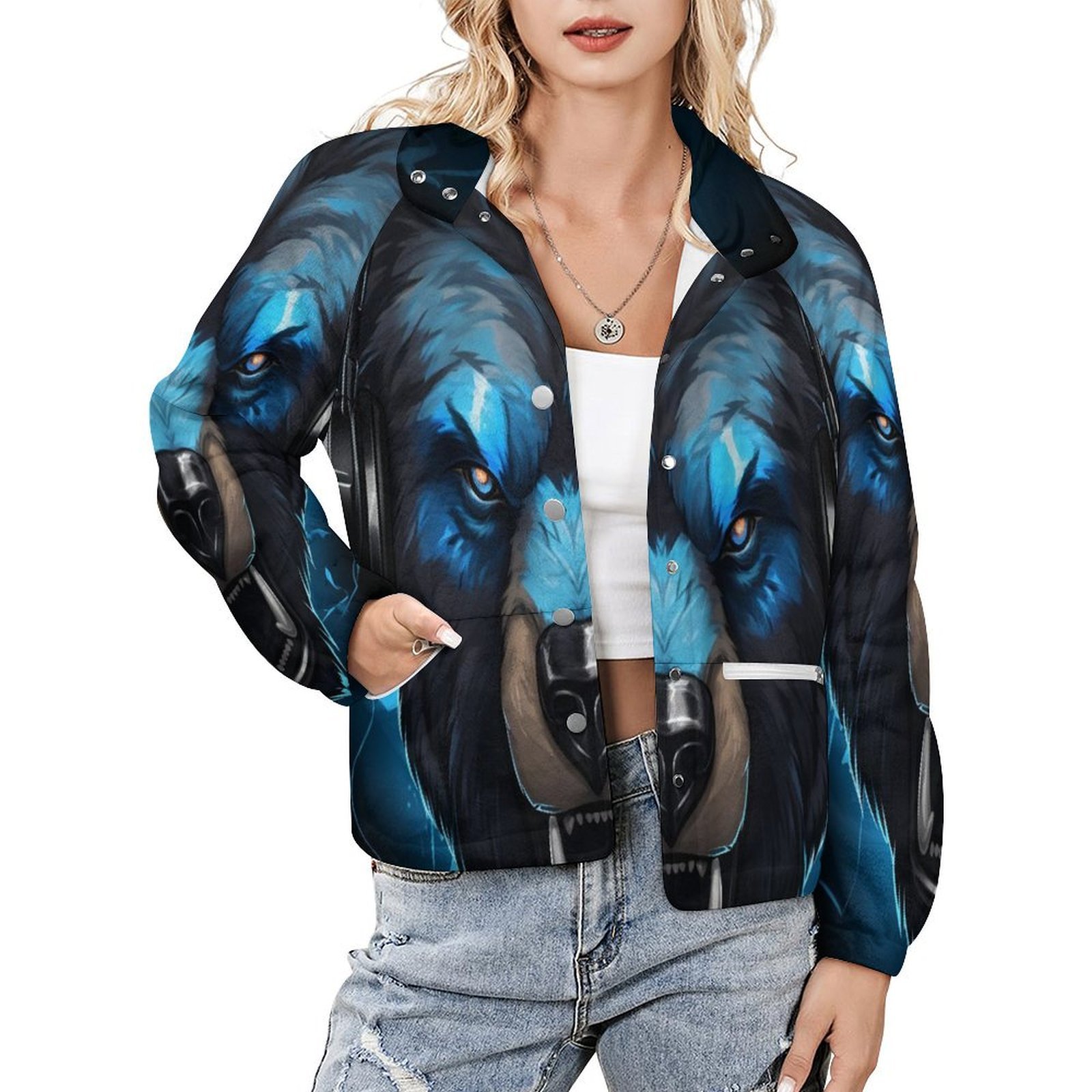 Jackets for Women Winter Coat Jackets Flannel Stand Collar Jacket(Blue ...