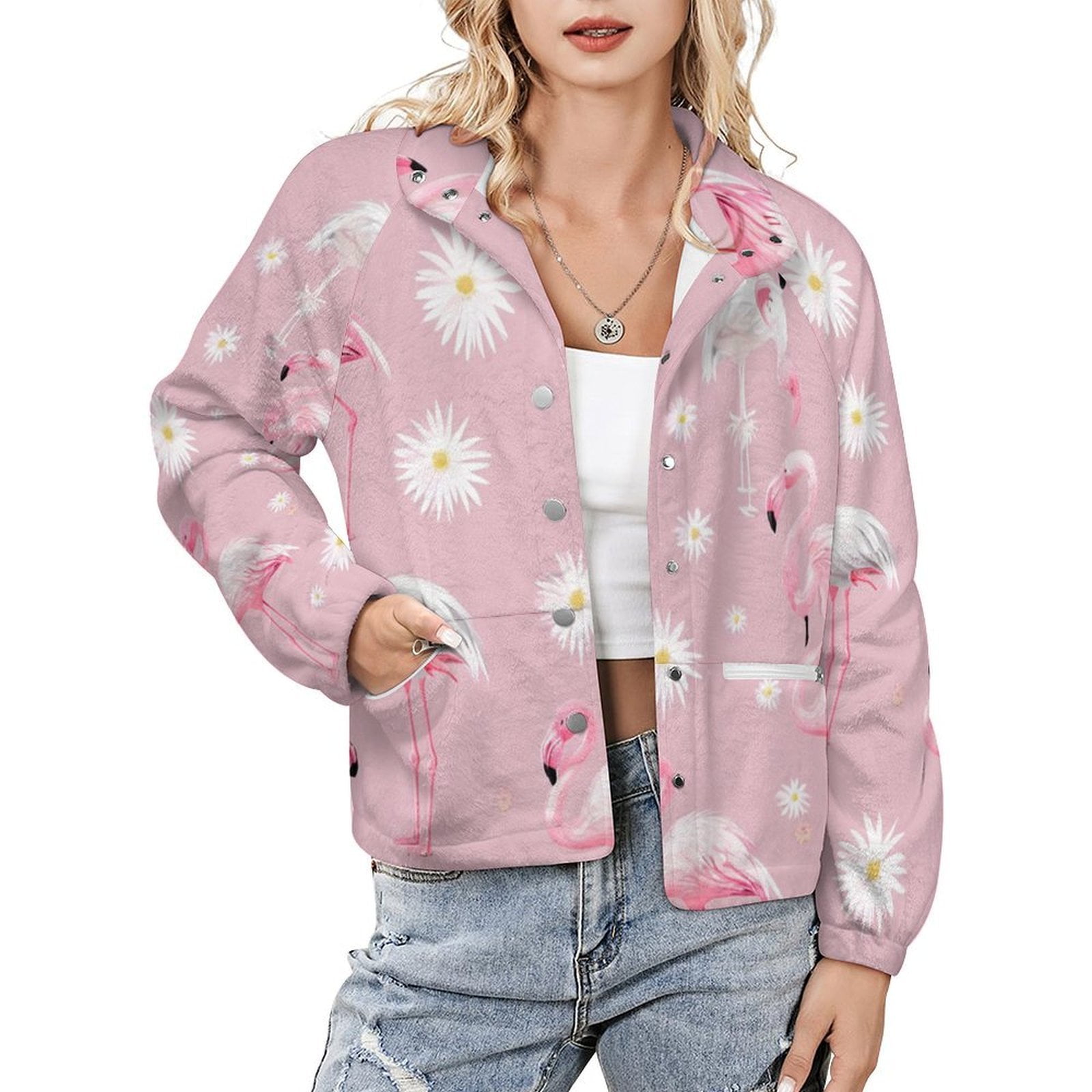 Jackets for Women Winter Coat Jackets Flannel Stand Collar Jacket ...