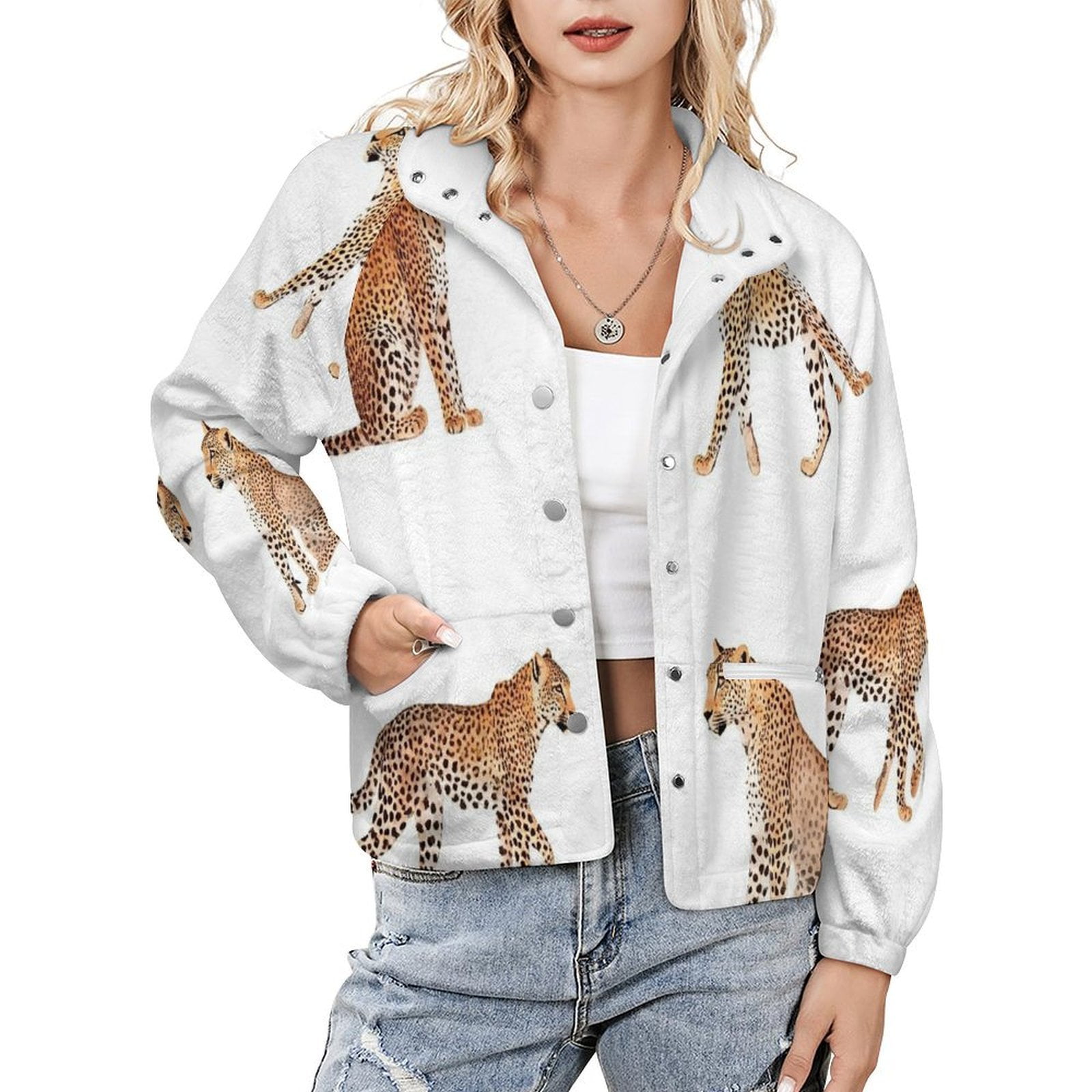 Jackets for Women Winter Coat Jackets Flannel Stand Collar Jacket(Four ...