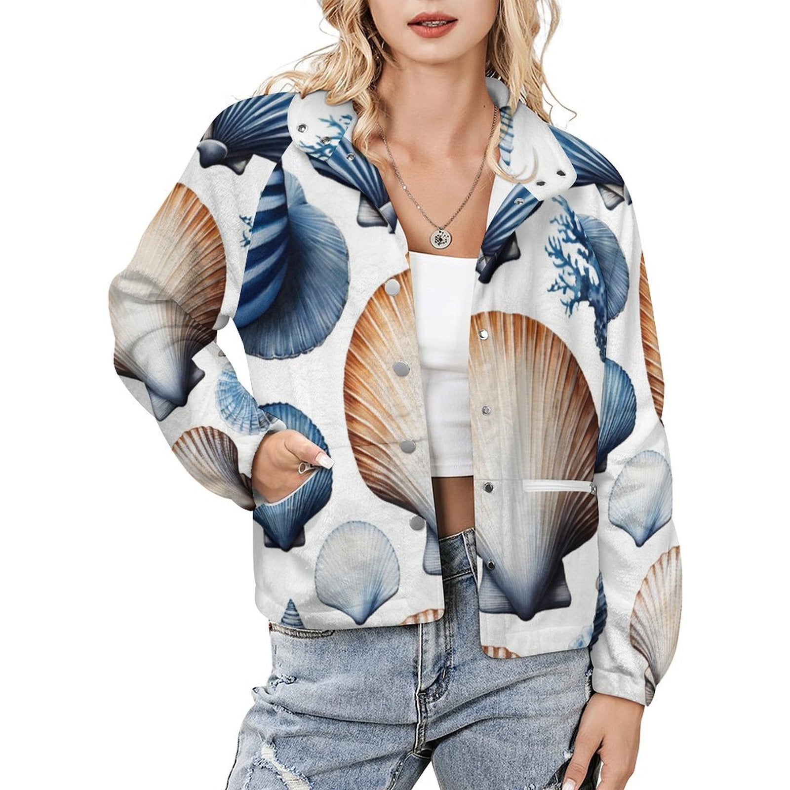 Jackets for Women Winter Coat Jackets Flannel Stand Collar Jacket(Ocean ...