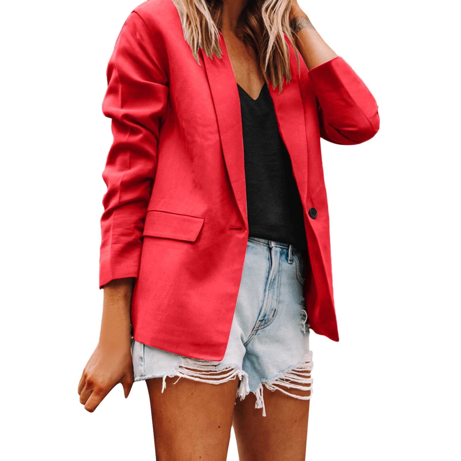 Jackets for Women Womens Casual Pocket Office Blazer Draped Front ...