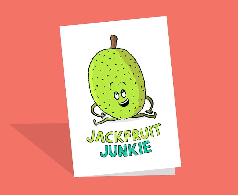 Jackfruit Junkie Greeting Card – Fun Jackfruit Character Design – Blank ...