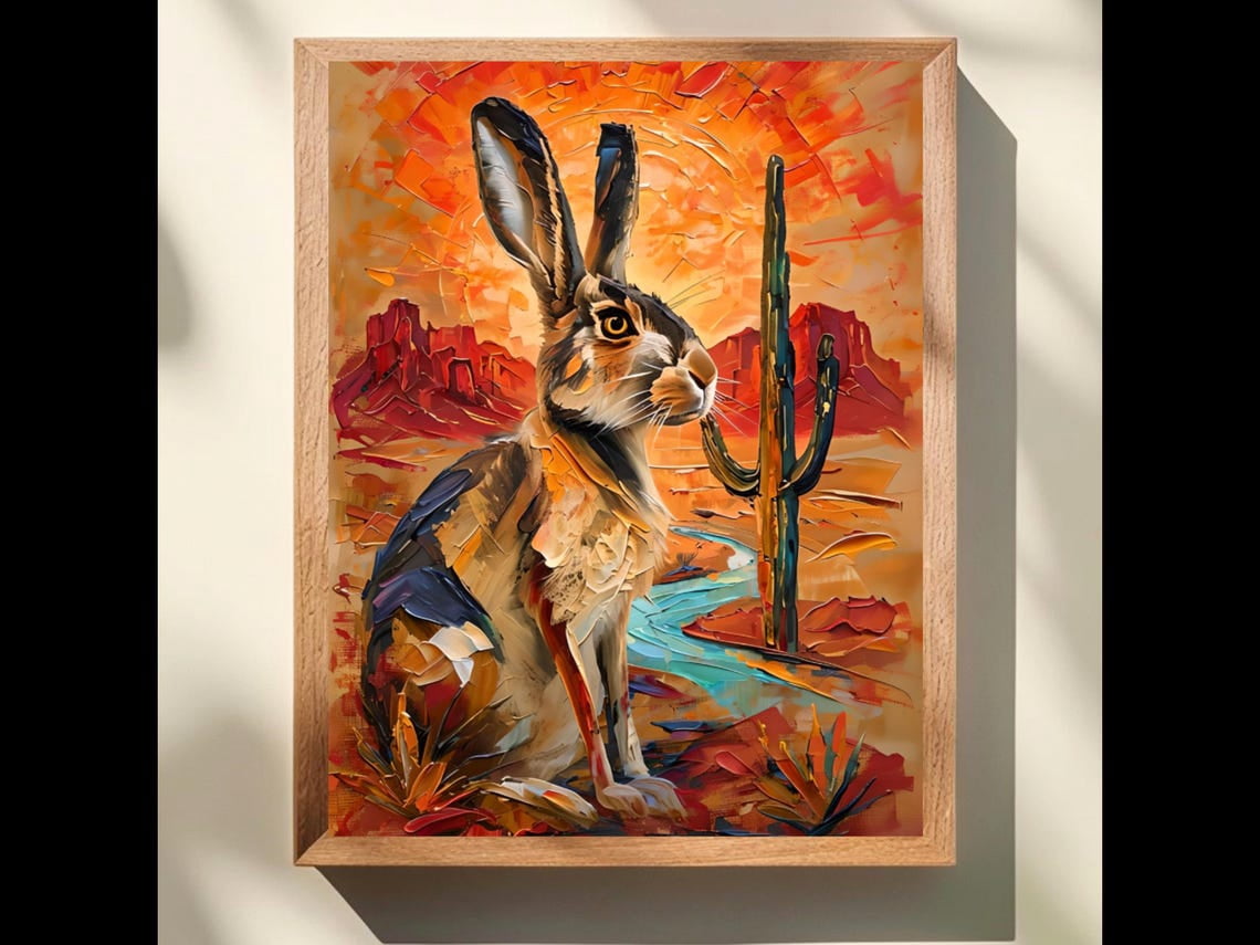 Jackrabbit Wall Art – Sonoran Desert Wildlife Poster, Bold Impasto ...
