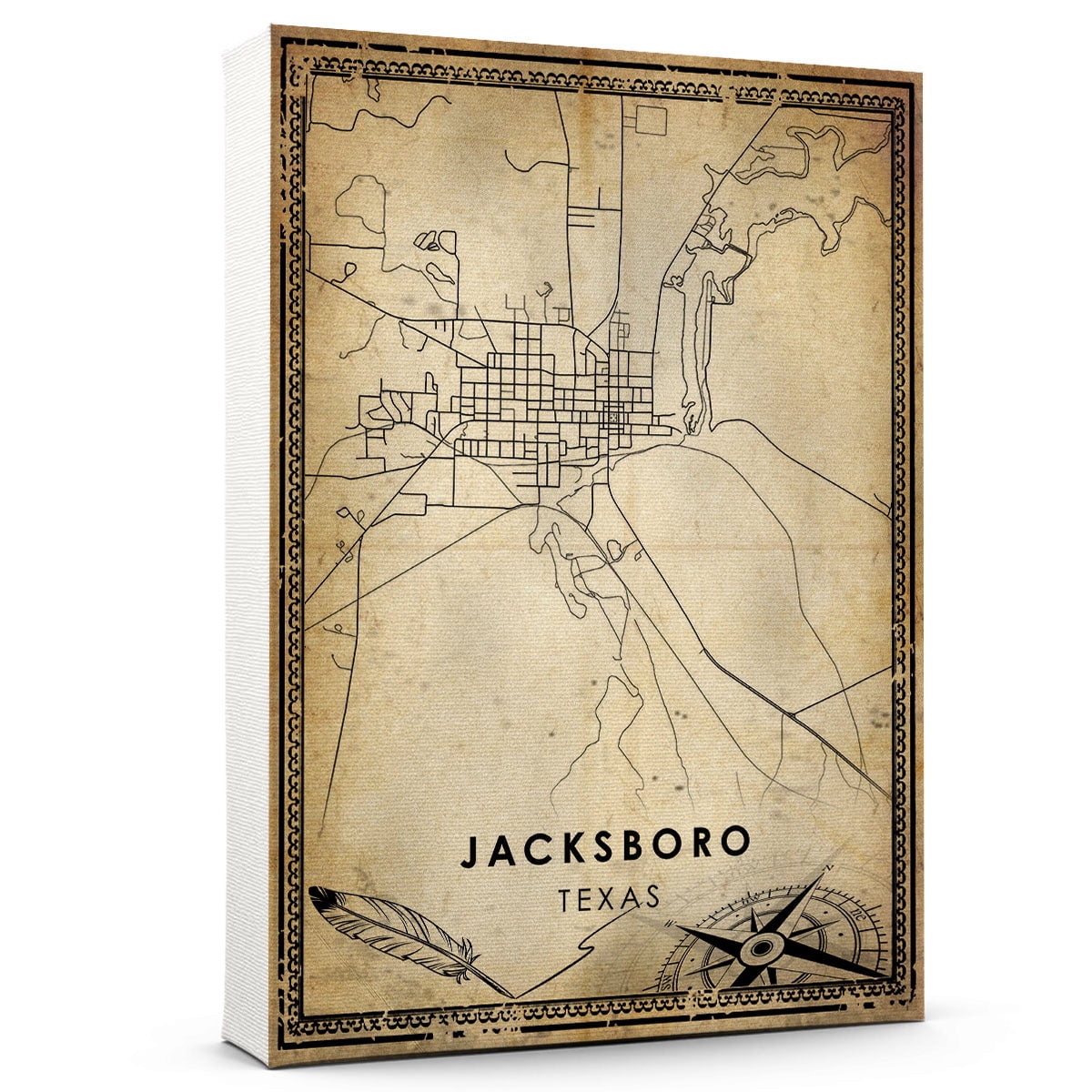 Jacksboro Vintage Map Prints Canvas, Texas Map Art Canvas, Canvas ...