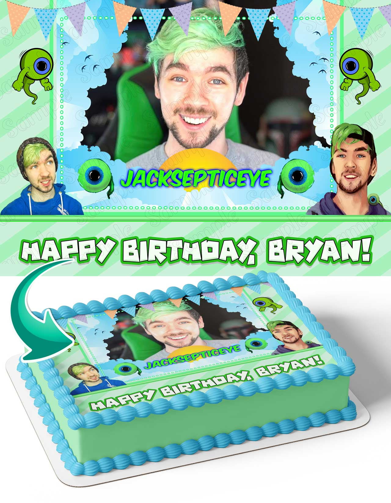Jacksepticeye Youtuber Edible Image Cake Topper Personalized Birthday ...
