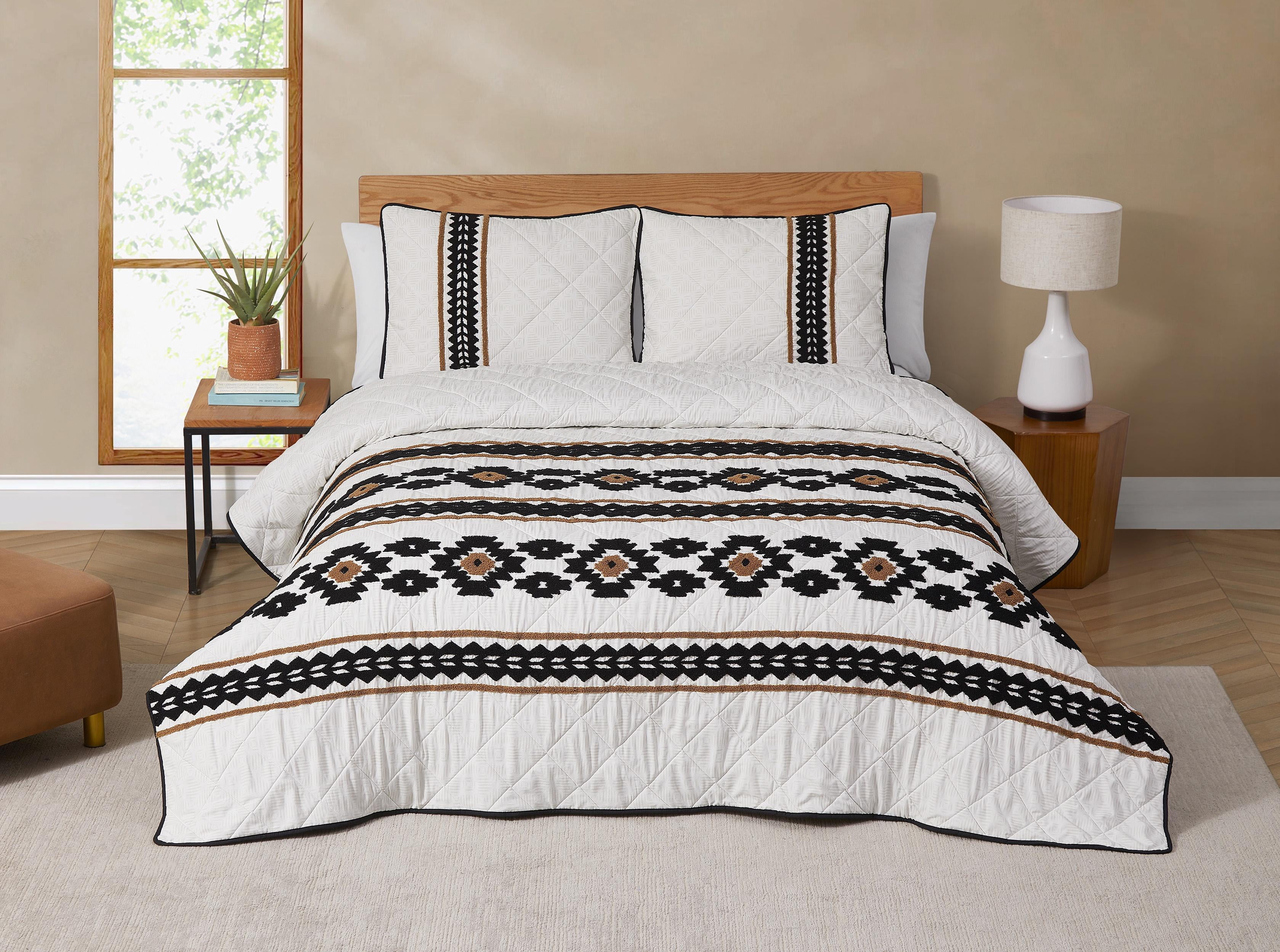 Jackson Boho Tufted Embroidery Tan/Black 3-Piece All-Season Reversible ...