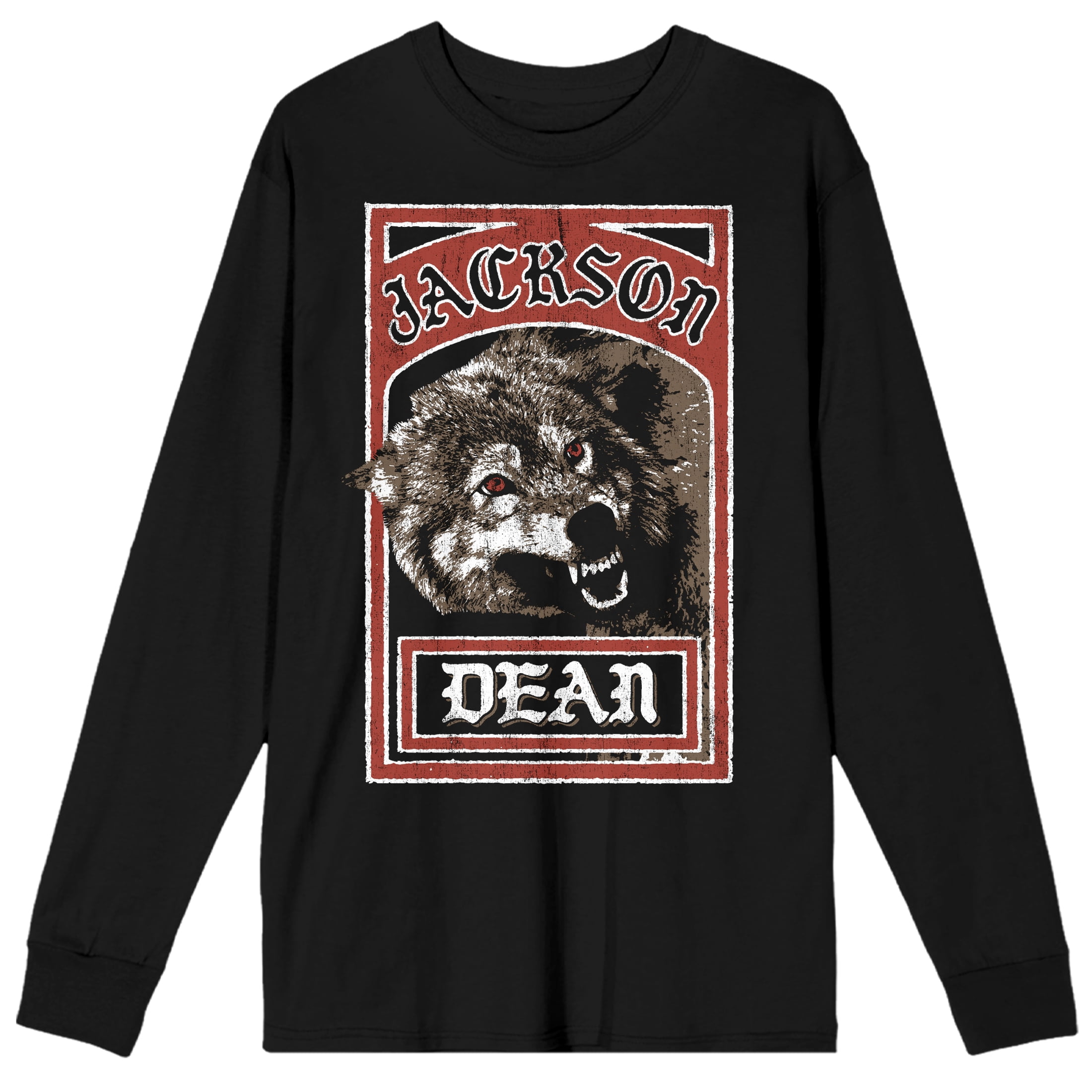 Jackson Dean Wolf Poster Adult Black Crew Neck Long Sleeve Tee-Small ...
