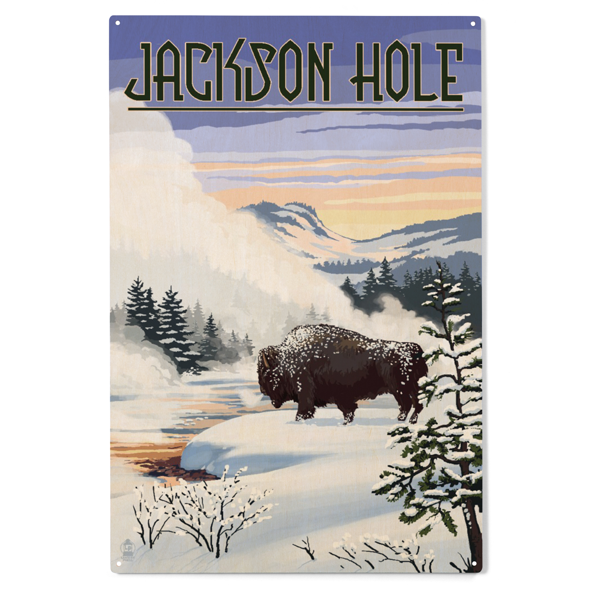 Jackson Hole, Wyoming, Bison Snow Scene Birch Wood Wall Sign (10x15 ...