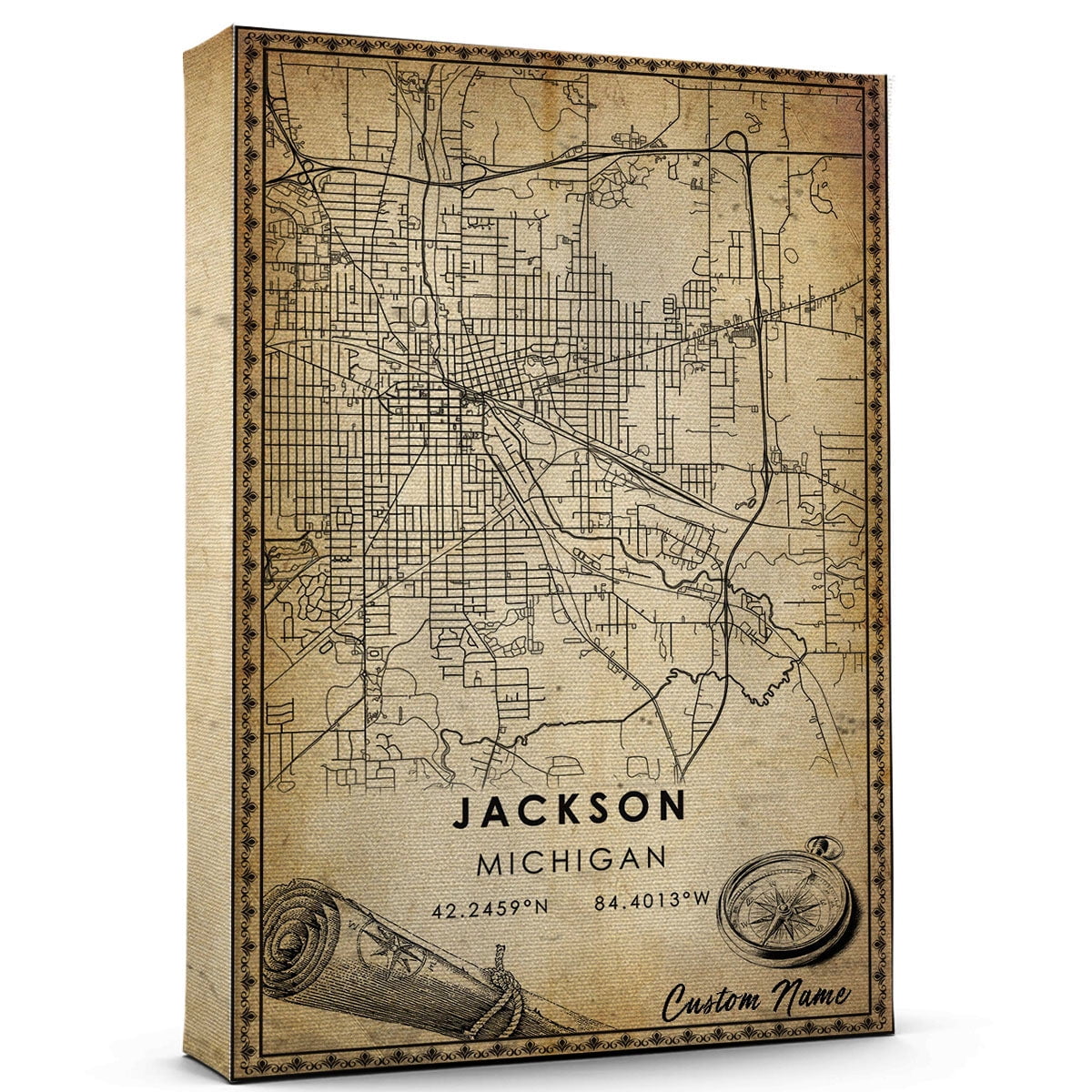 Jackson Map Poster, Michigan Map Art Poster, Canvas, Jackson Map City ...