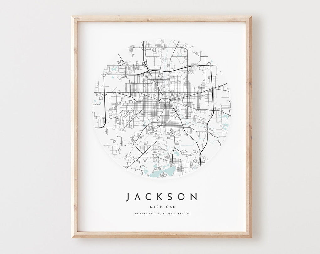 Jackson Map Print, Jackson Map Poster City Wall Art, Mi Road Map ...