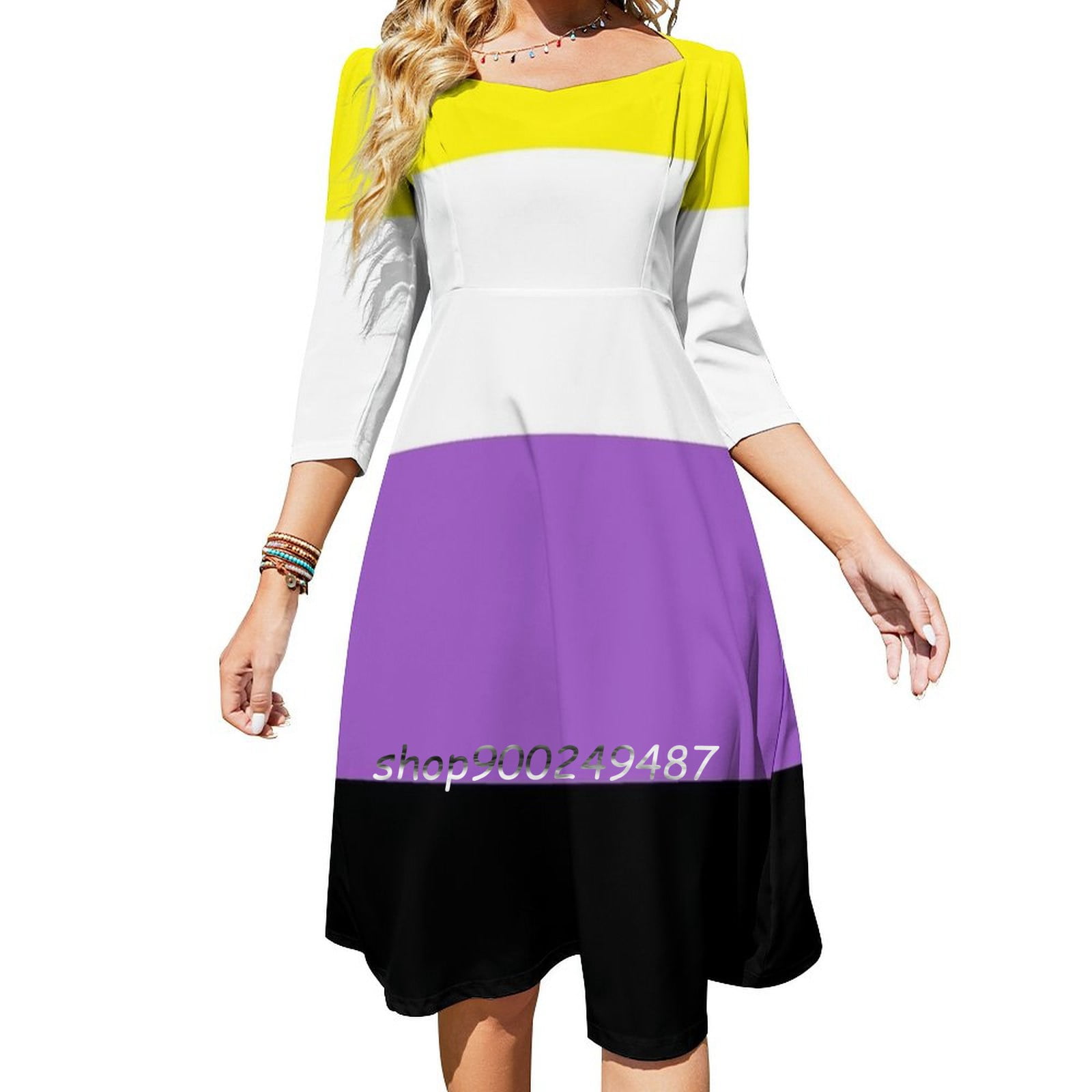 Jackson Pollack-Blue Poles Square Neck Dress Sweet Summer Dress Women ...