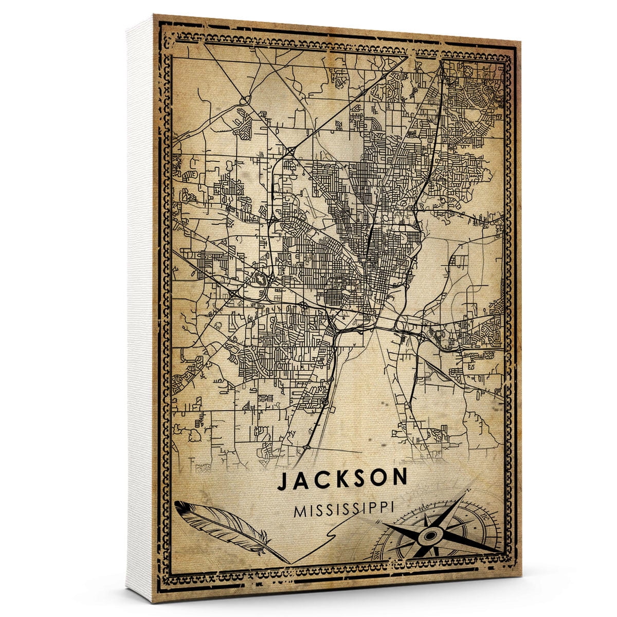 Jackson Vintage Map Prints Canvas, Mississippi Map Art Canvas, Canvas ...