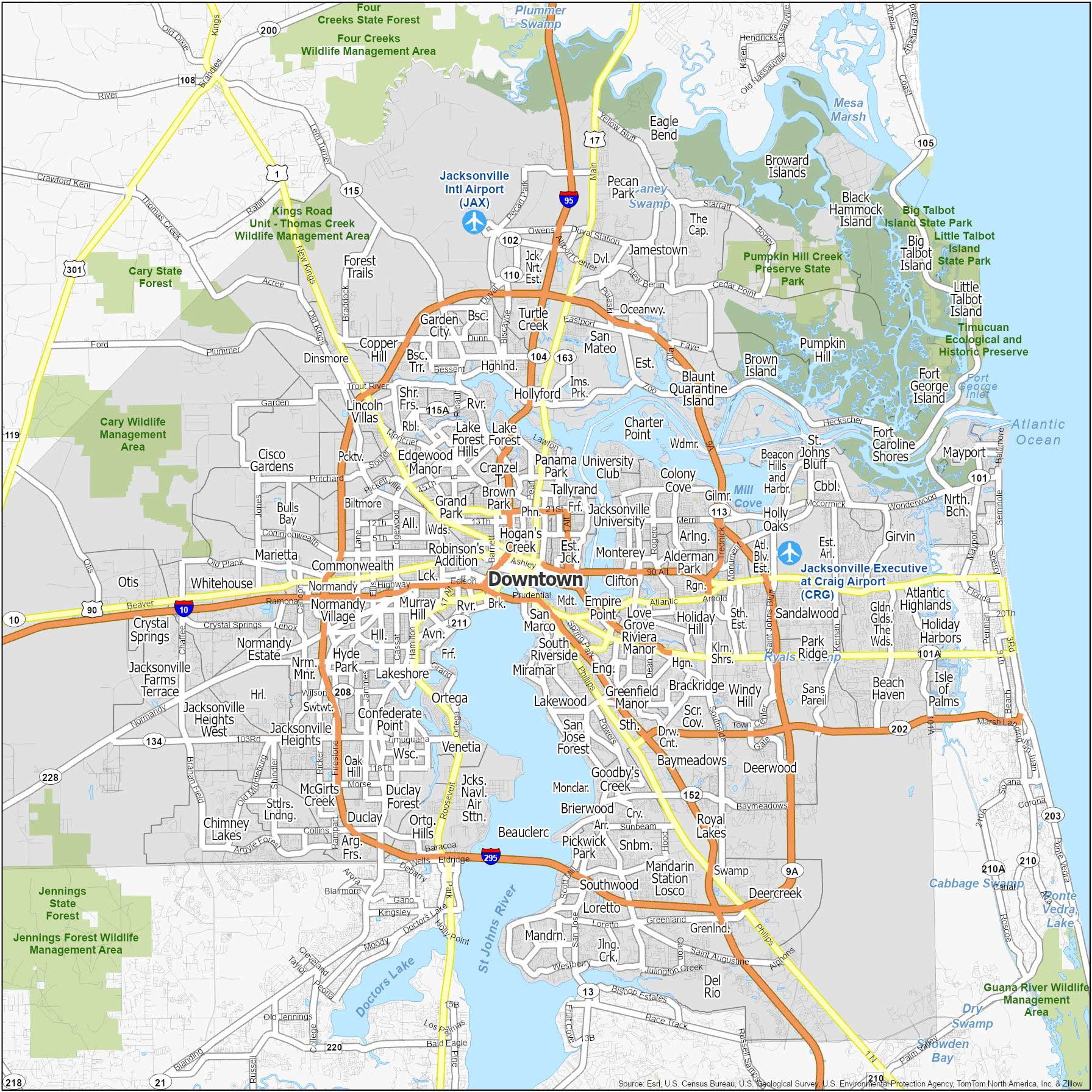 Jacksonville Neighborhood Map GLOSSY POSTER PICTURE PHOTO PRINT BANNER ...