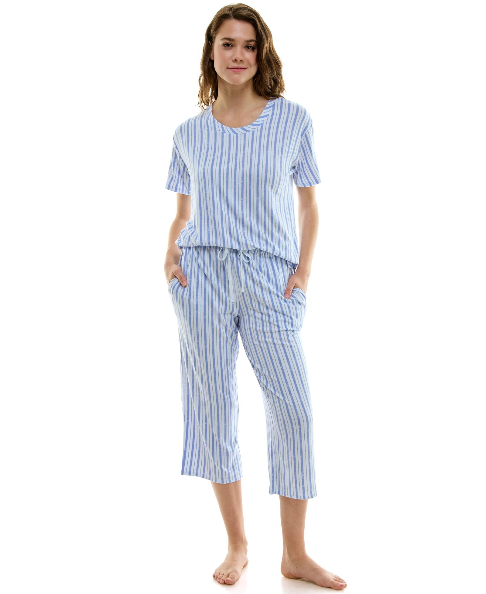 Jaclyn 2 Piece Pajama Set with Short Sleeve Top and Capri Pants ...