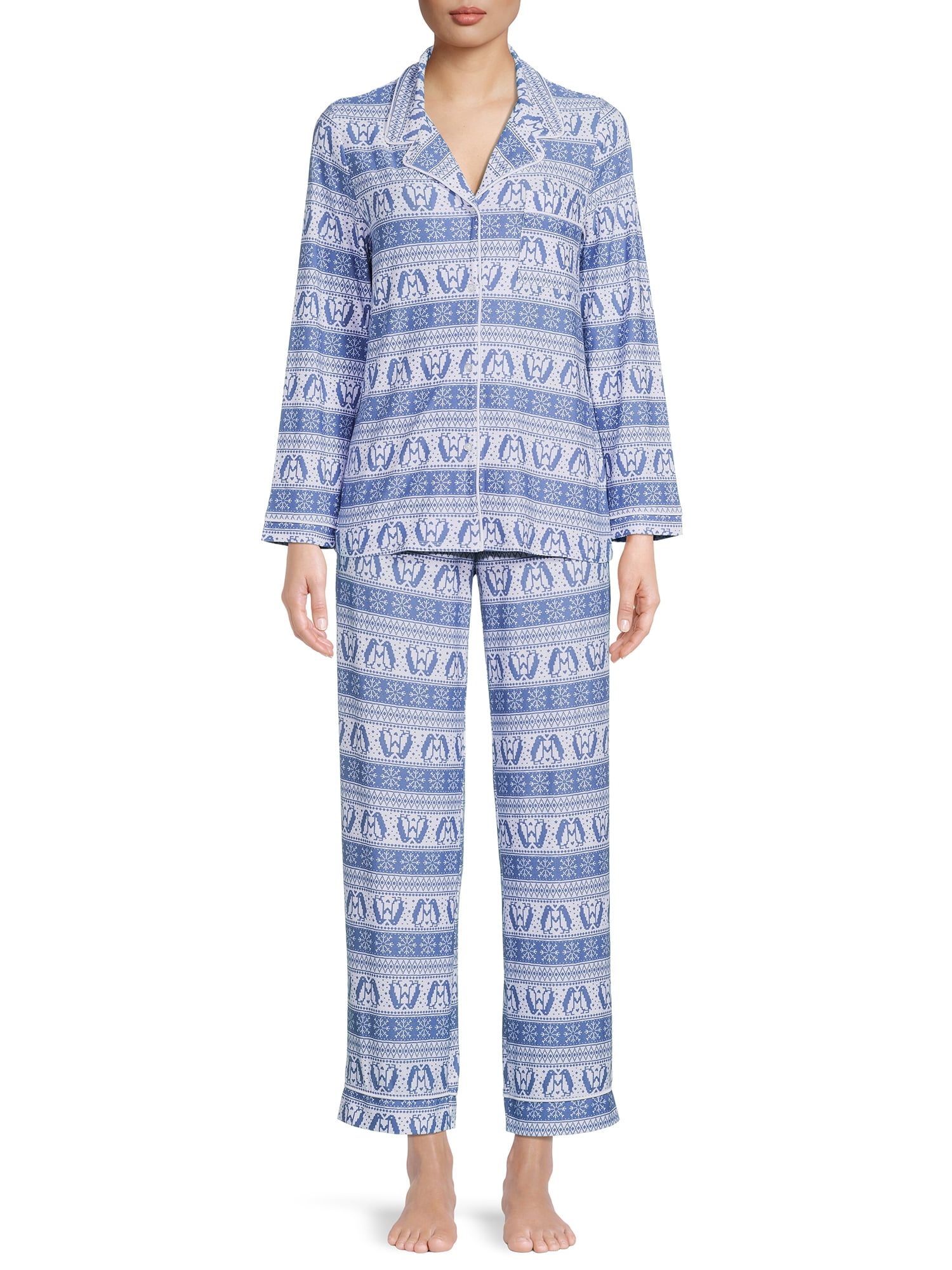 Jaclyn Intimates Long Sleeve Collared Printed Pajamas (Women's) 2 Piece ...