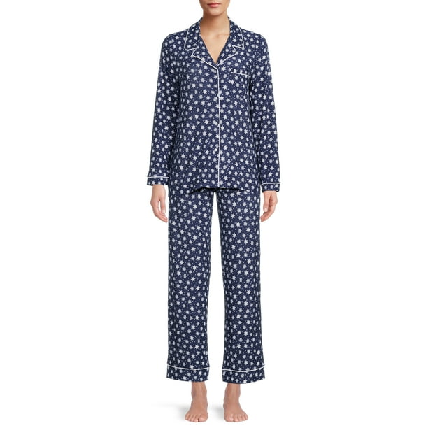 Jaclyn Intimates Long Sleeve Collared Printed Pajamas (Women's) 2 Piece ...