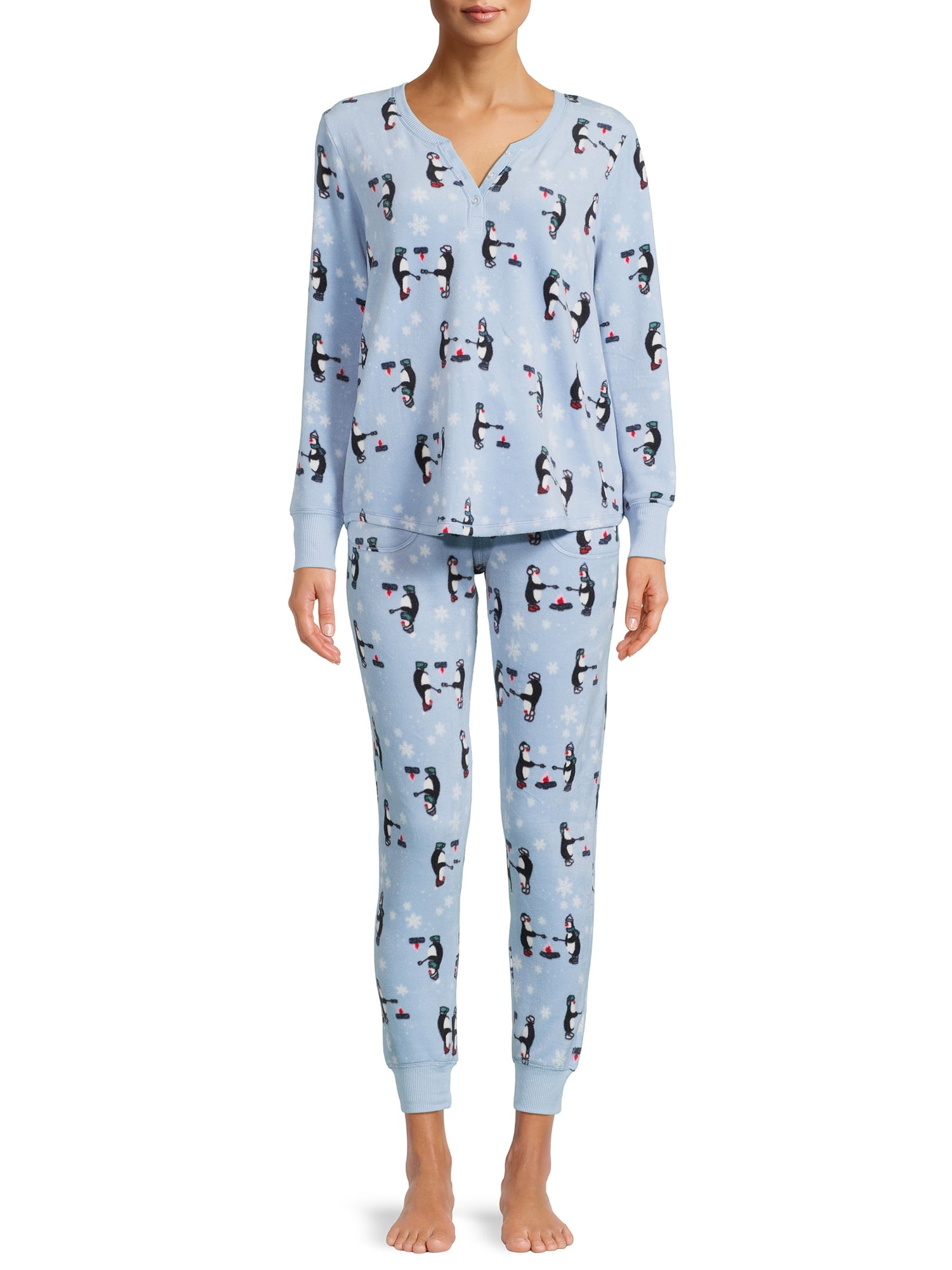 Jaclyn Intimates Long Sleeve Henley Printed Pajamas (Women's) 2 Piece ...